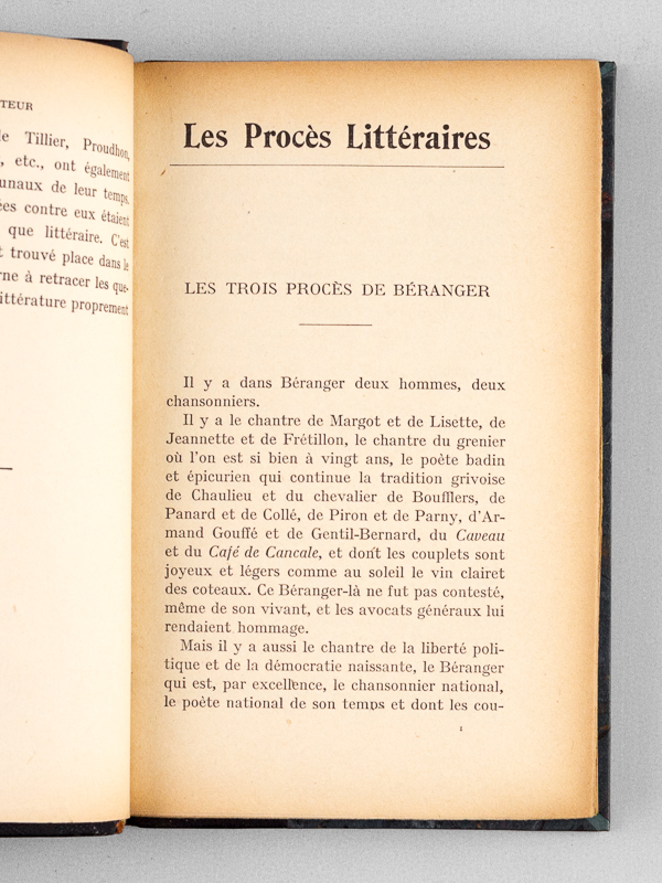 Les Procès Littéraires au XIXe siècle [ Edition originale ] Béranger ...