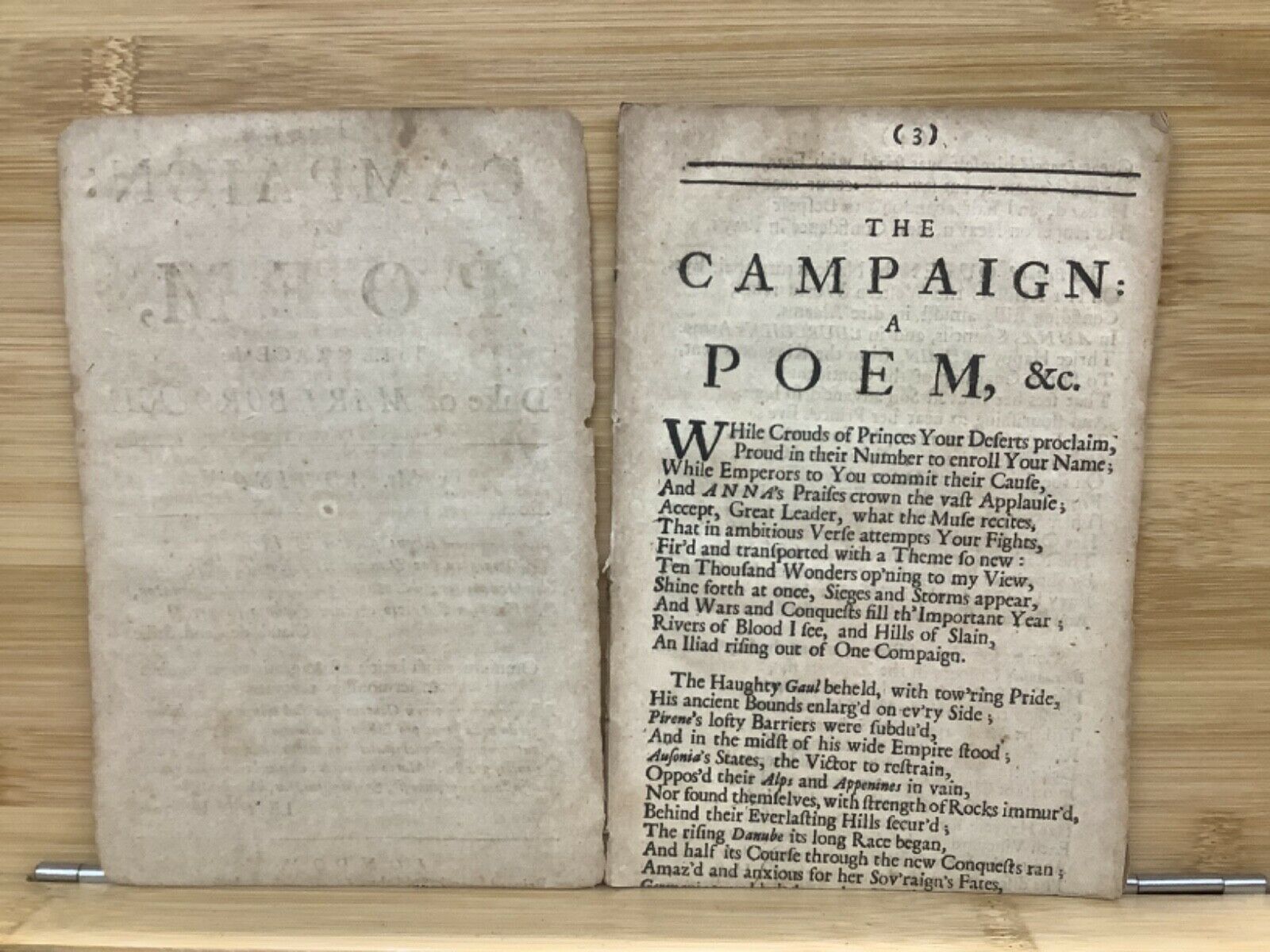 The Campaign: A Poem to his Grace the Duke of Marlborough by Mr ...