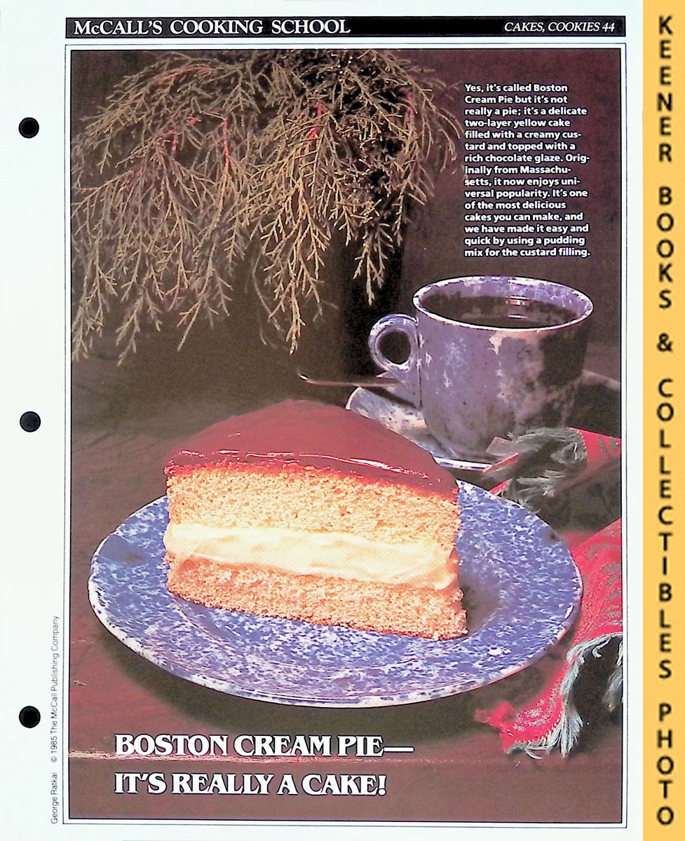 McCall's Cooking School Recipe Card: Cakes, Cookies 44 - Boston Cream ...