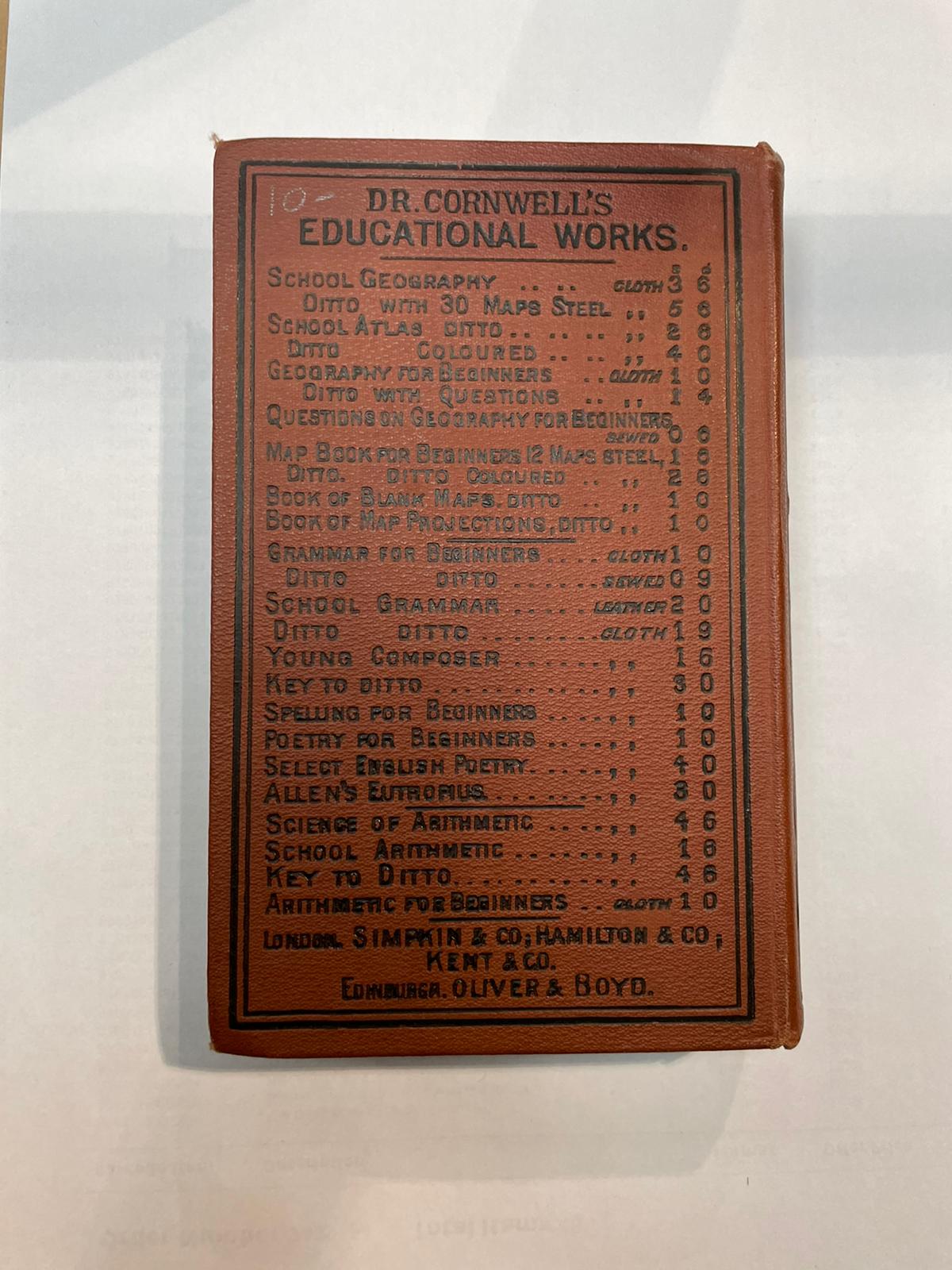 DR. CORNWELL'S EDUCATIONAL SERIES: A SCHOOL GEOGRAPHY by James Cornwell ...