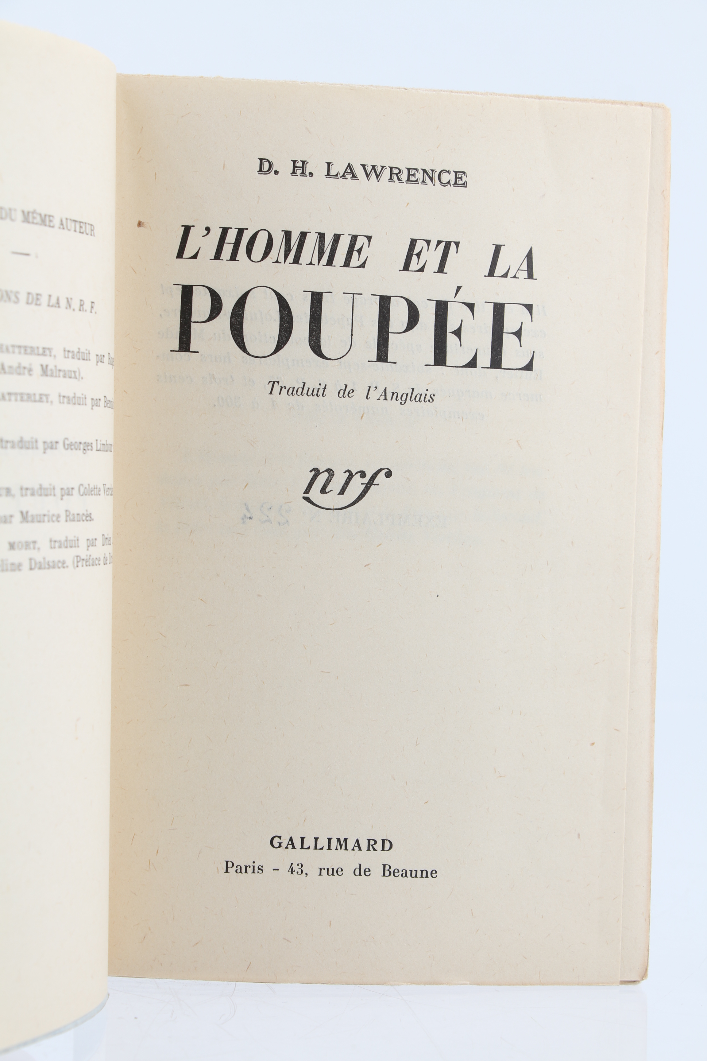 L'Homme et la Poupée by David Herbert LAWRENCE: couverture souple (1933 ...