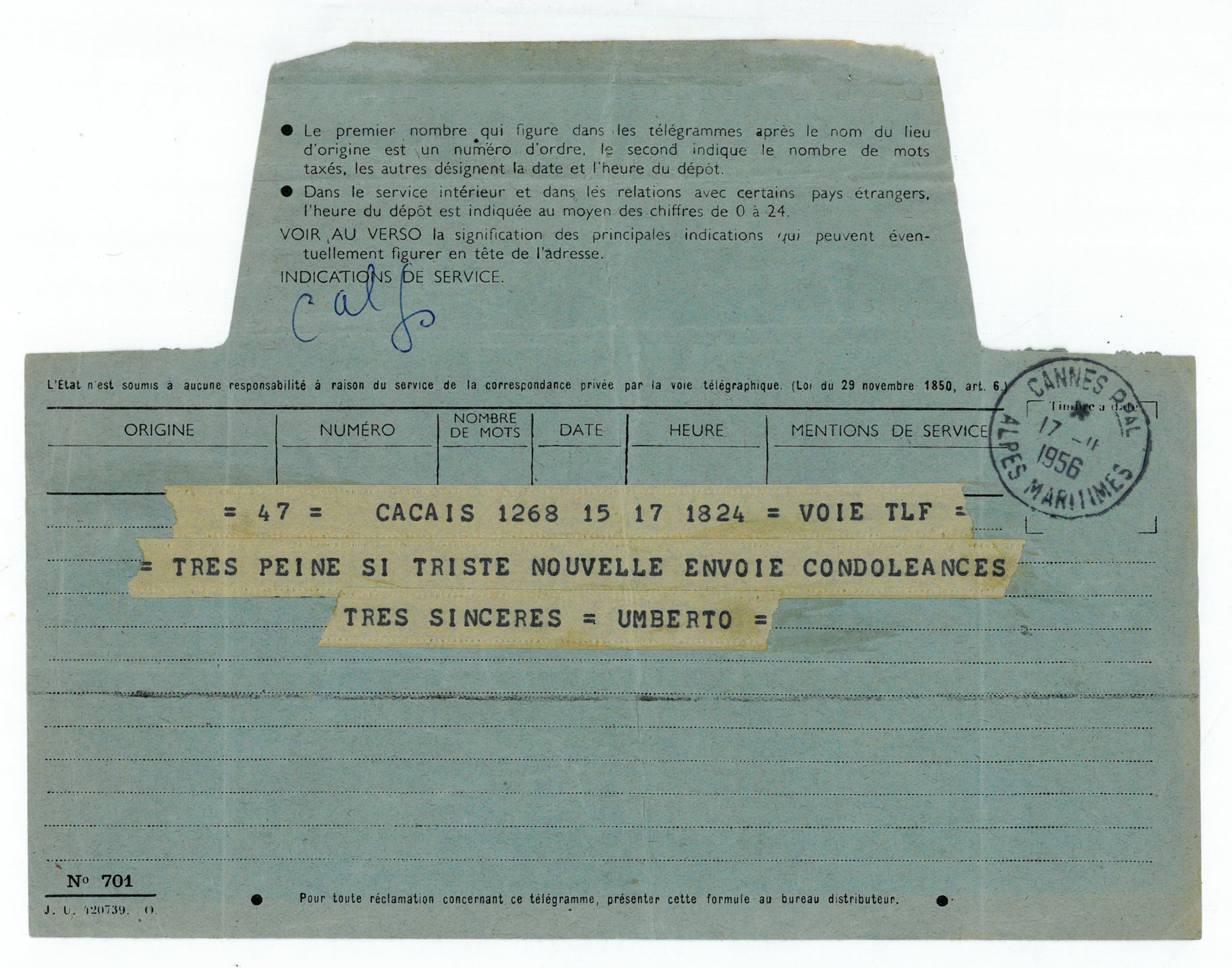 Typed telegram with her name. von Ileana of Romania, Princess (1909 ...