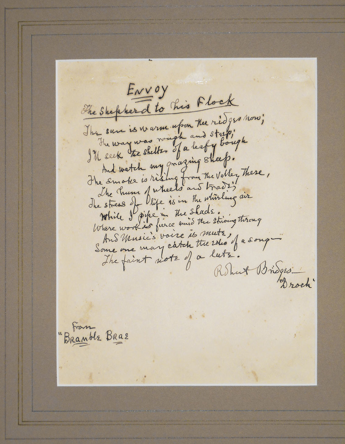 Envoy: The Shepherd to his Flock [manuscript poem signed by Robert ...