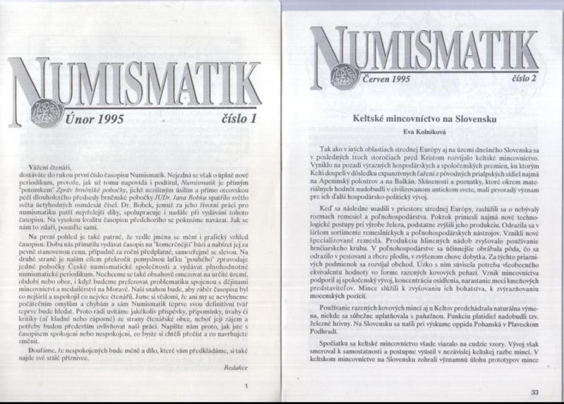 Numismatik, cislo 1 a 2, unor a cerven 1995. - z obsahu: Jiri Sejbal ...