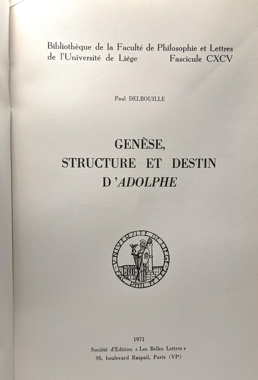 Genèse structure et destin d'Adolphe - université de Liège fasicule ...