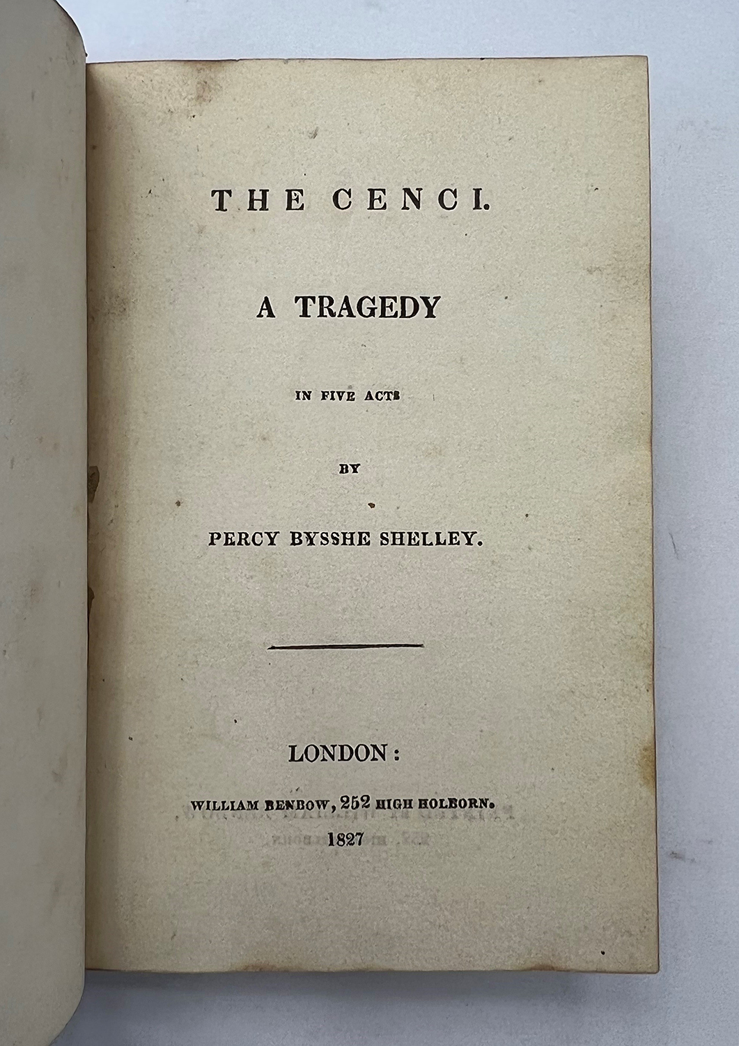 The Cenci A Tragedy In Five Acts By Shelley Percy Bysshe 1827