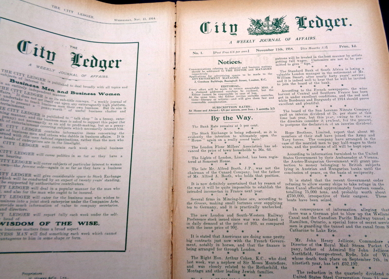 The City Ledger. ISSUE NO 1, Wednesday November 11th 1914. "The Paper ...