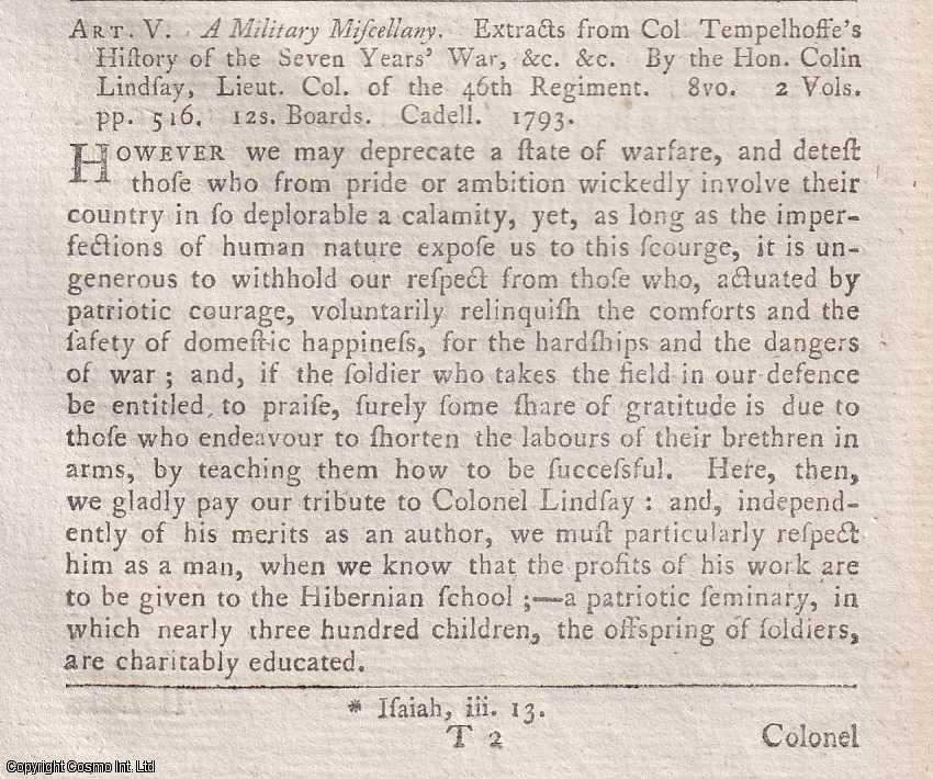A Military Miscellany. Extracts from Col. Tempelhoffe's History of the ...
