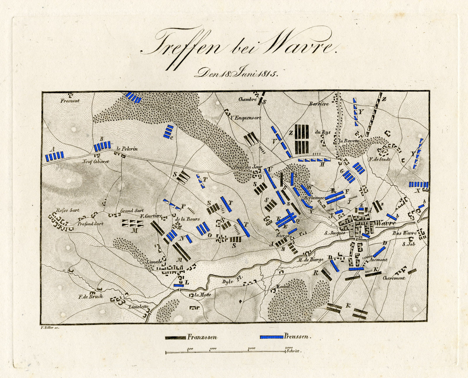 Antique Map-BATTLE OF WAVRE-BELGIUM-Biller-von Rothenburg-1837 by F ...