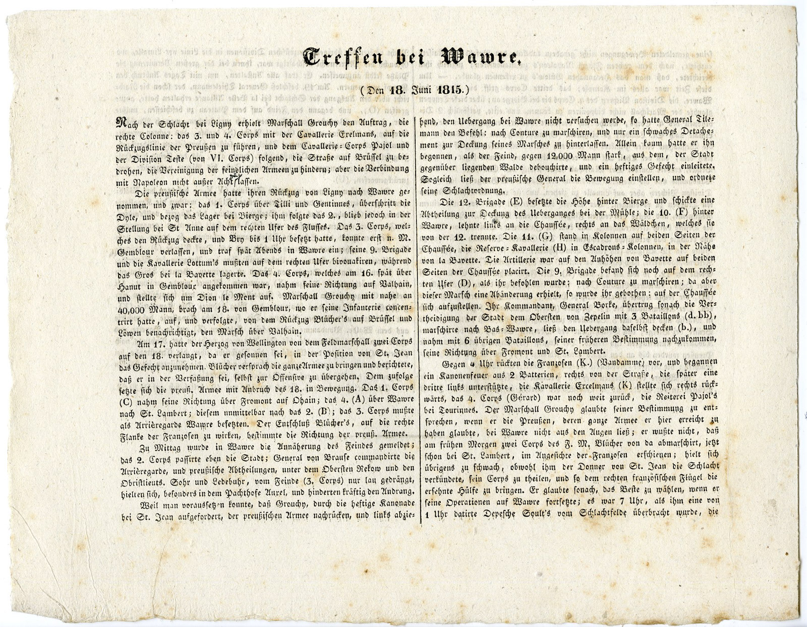 Antique Map-BATTLE OF WAVRE-BELGIUM-Biller-von Rothenburg-1837 by F ...