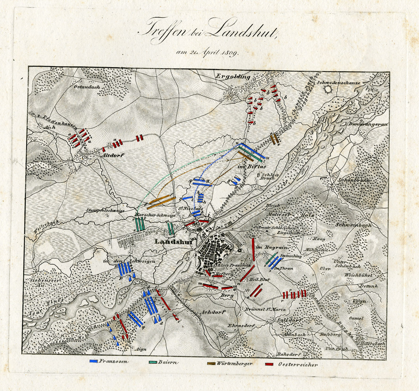 Antique Map-BATTLE OF LANDSHUT-GERMANY-von Rothenburg-1837 by Anonymous ...