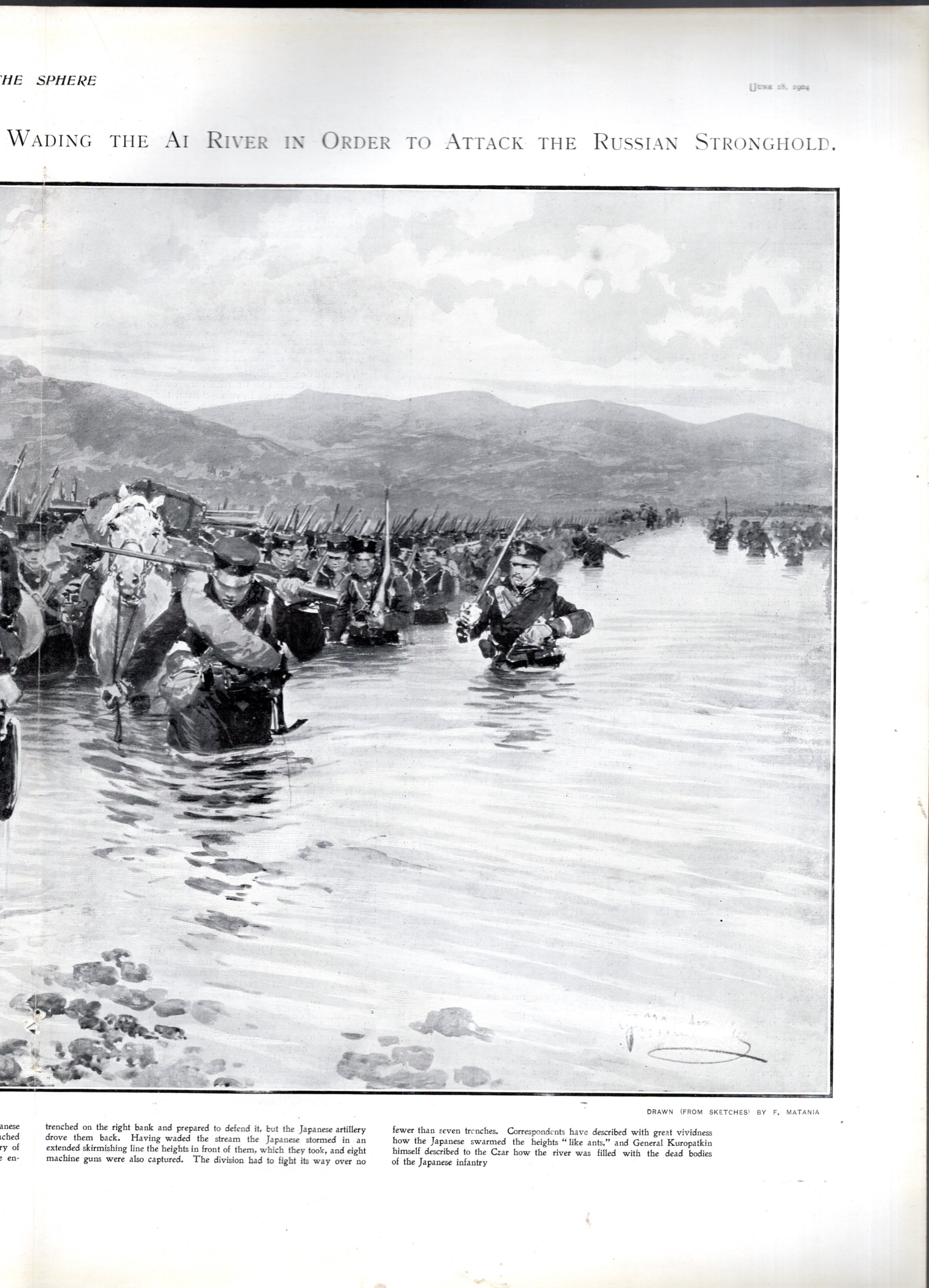 ENGRAVING: "The Battle of Kieu-Lien-cheng: Japanese Infantry Wading ...