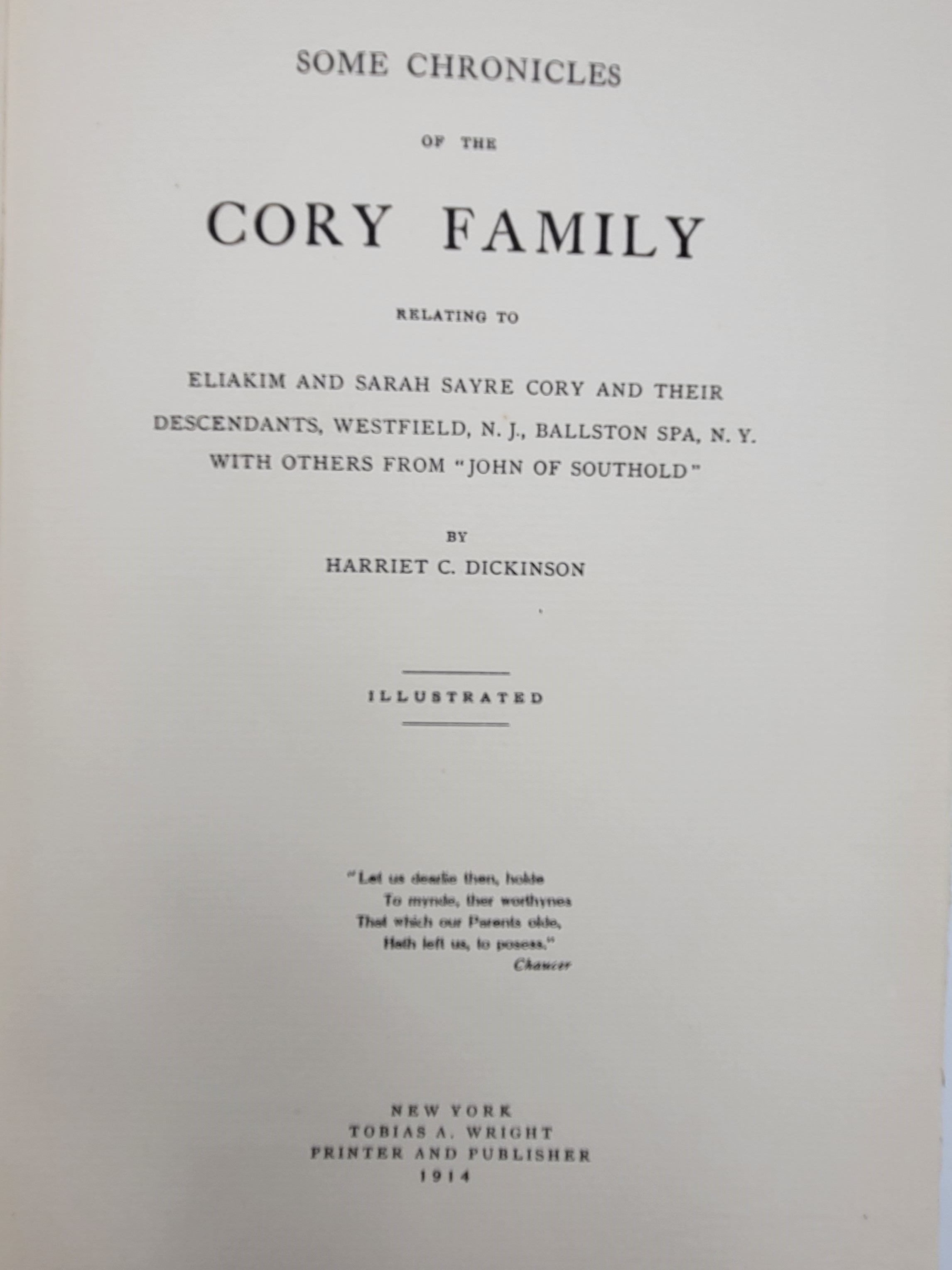 Some chronicles of the Cory family relating to Eliakim and Sarah Sayre ...