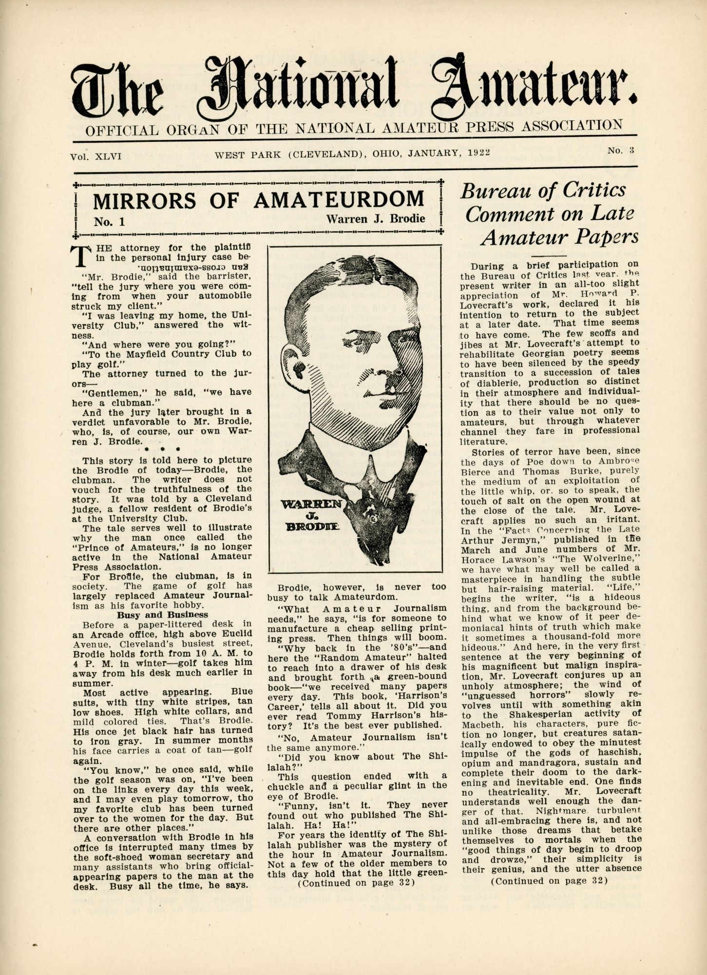 The National Amateur. Vol. XLVI, No. 3. January 1922. Featuring The ...