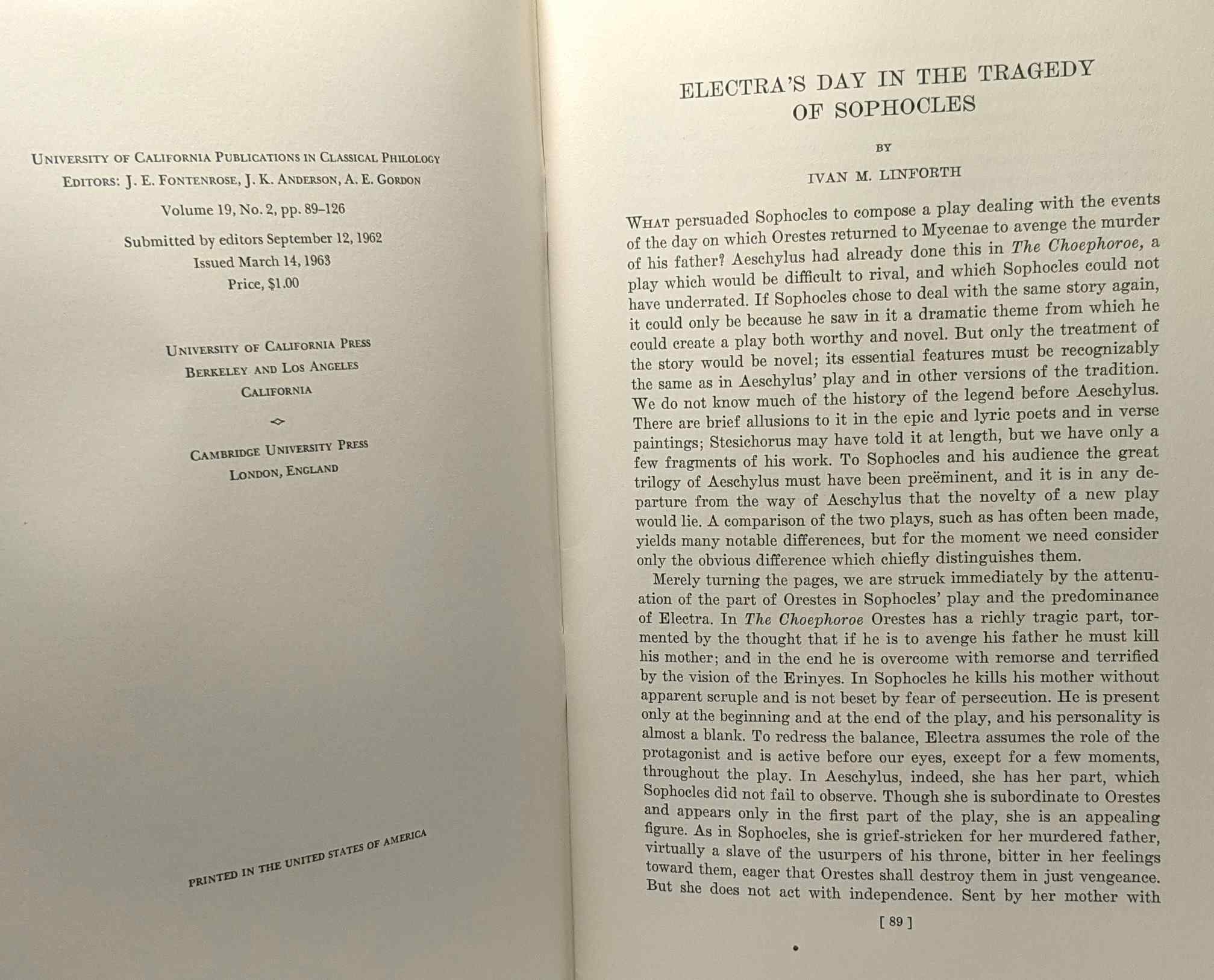 Electra's day in the tragedy of Sophocles - VOLUME 19 N°2 pp. 89-126 by ...