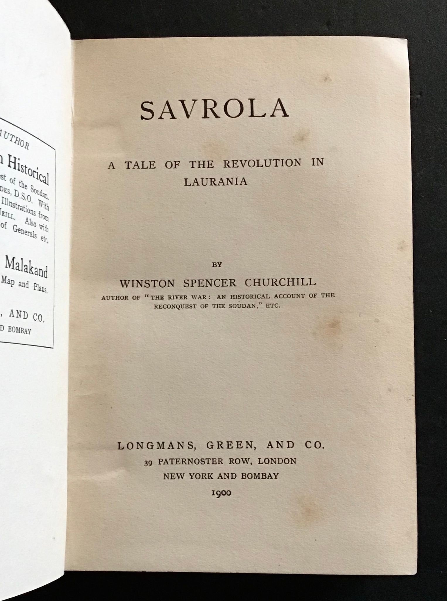 SAVROLA A TALE OF THE REVOLUTION IN LAURANIA by WINSTON SPENCER ...