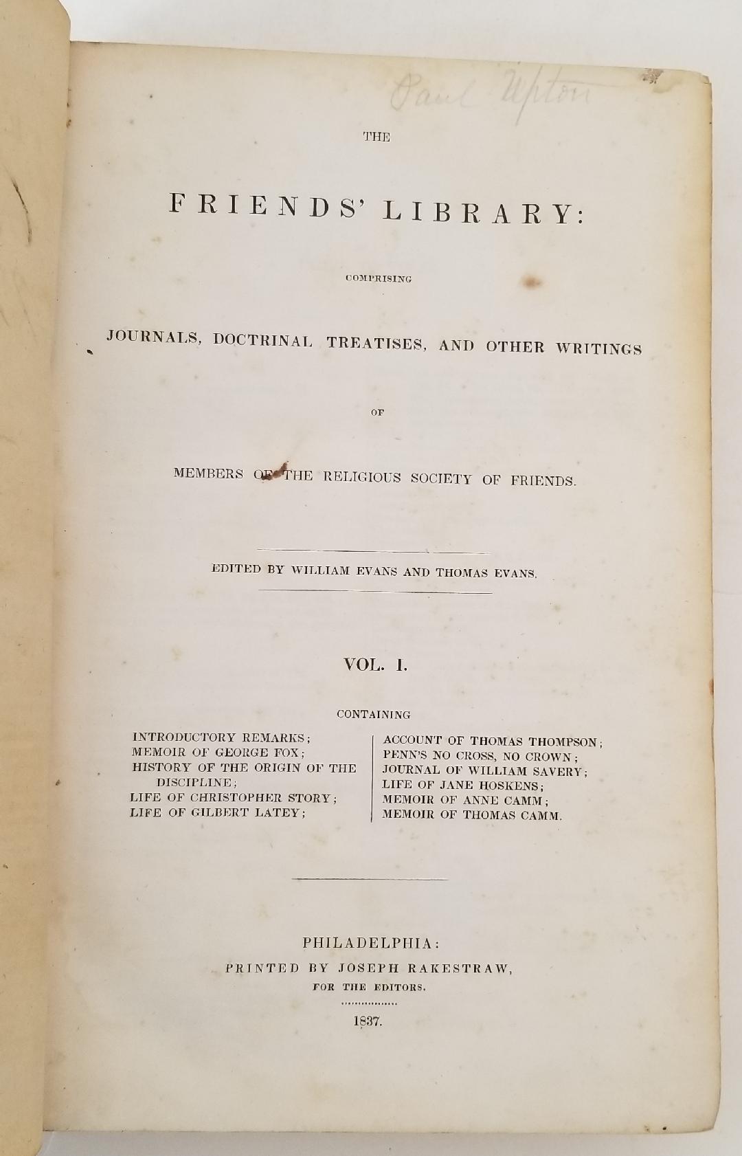 The Friend's Library (Vol.1) by Evans, William and Thomas (editors ...