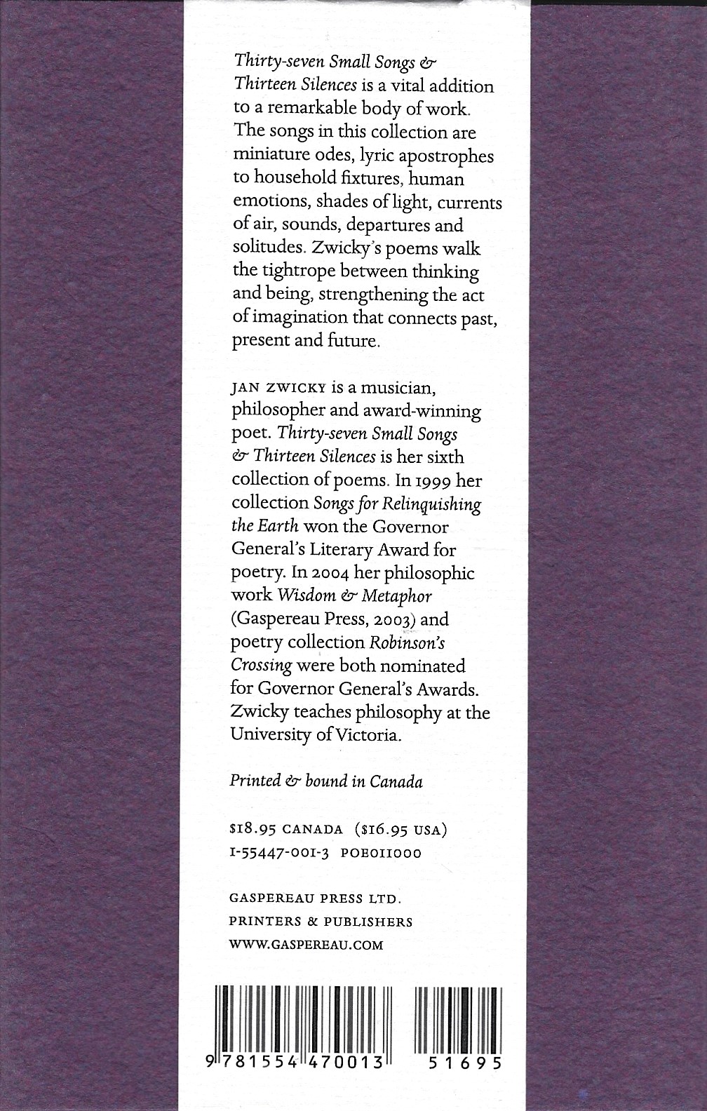 Thirty-Seven Small Songs & Thirteen Silences by Zwicky, Jan: Fine Trade ...