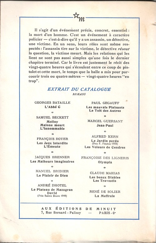 Les Gommes avec rarissime jaquette photographique. by Alain Robbe ...