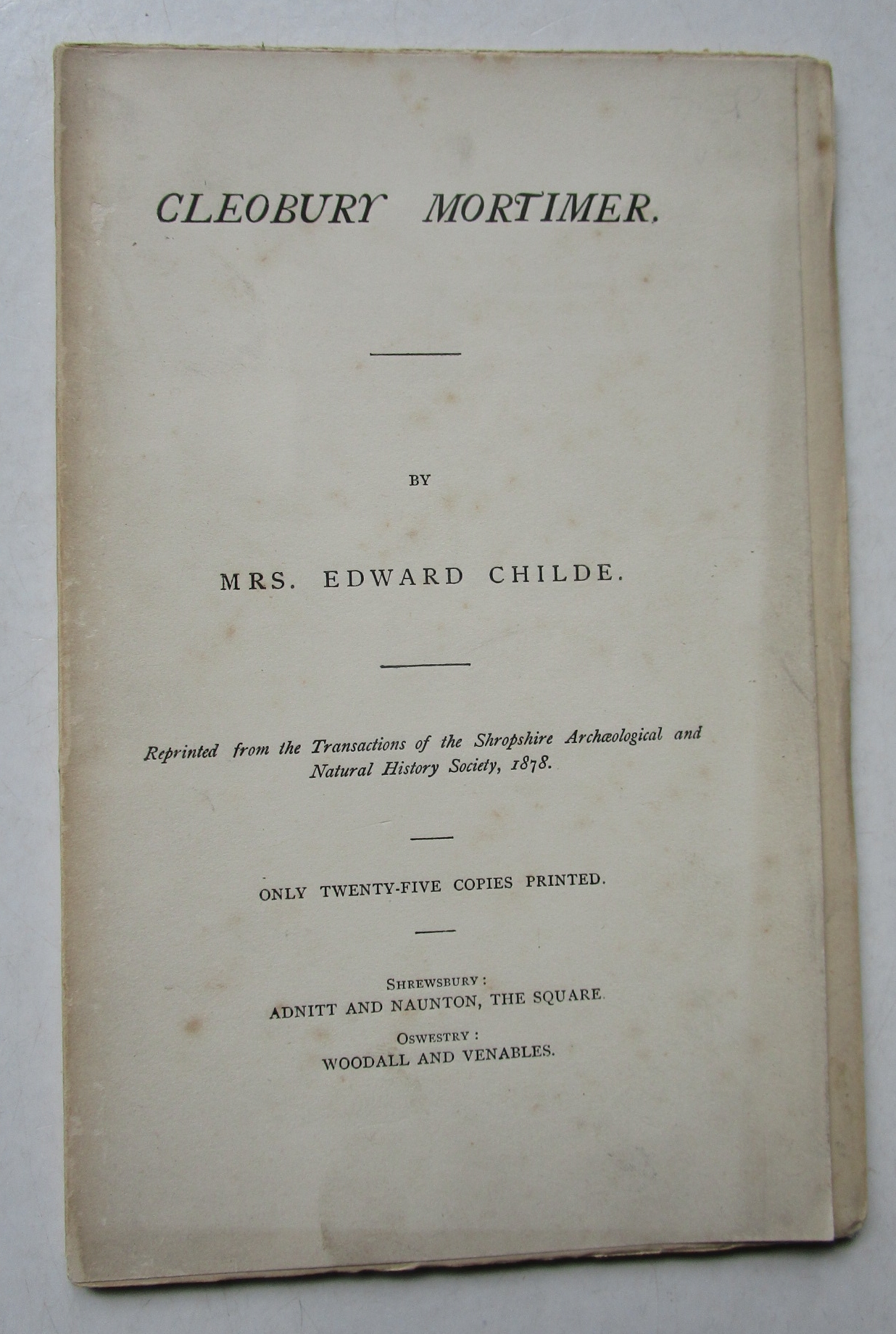 CLEOBURY MORTIMER Shropshire Limited Edition ONE of ONLY TWENTY FIVE ...