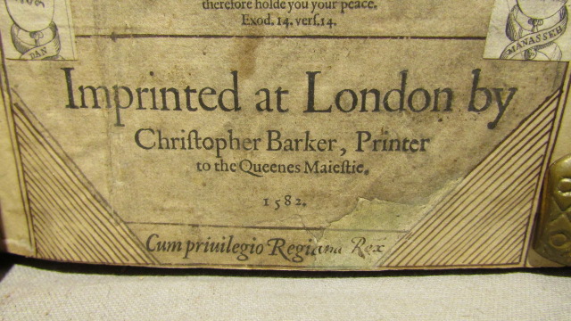 The Bible. The Old Testament. London Christopher Barker, 1582, crown ...