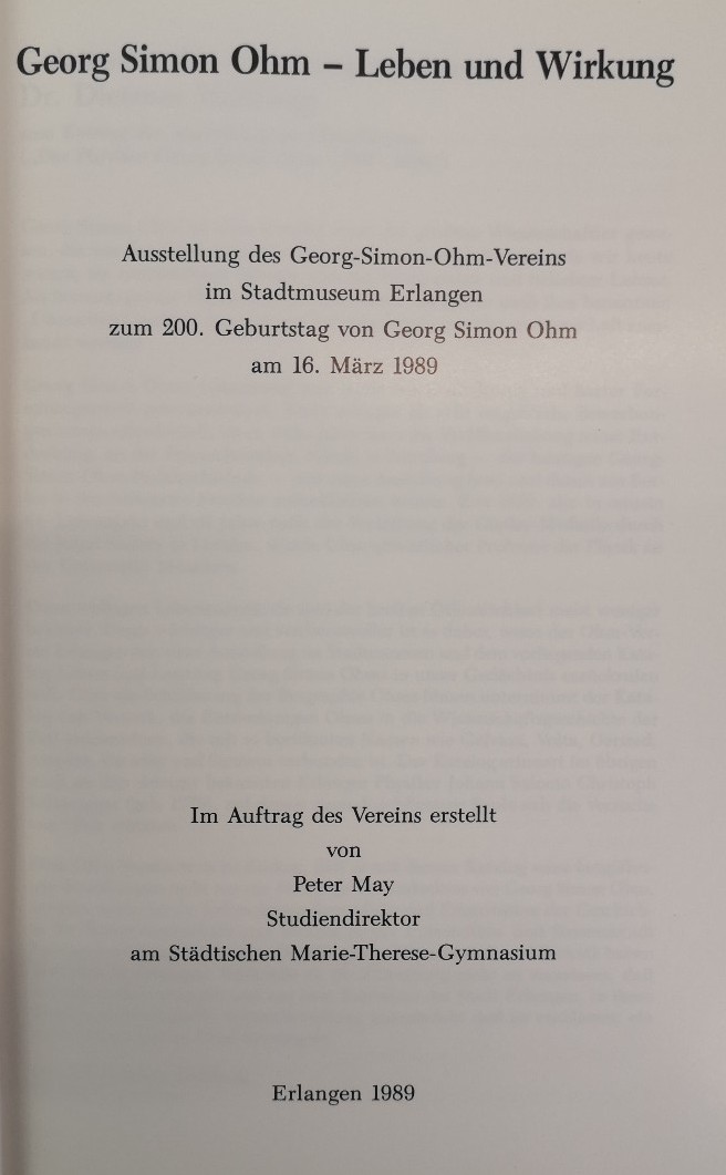 Georg Simon Ohm - Leben und Wirkung. Ausstellung des G.-S.-Ohm-Vereins ...