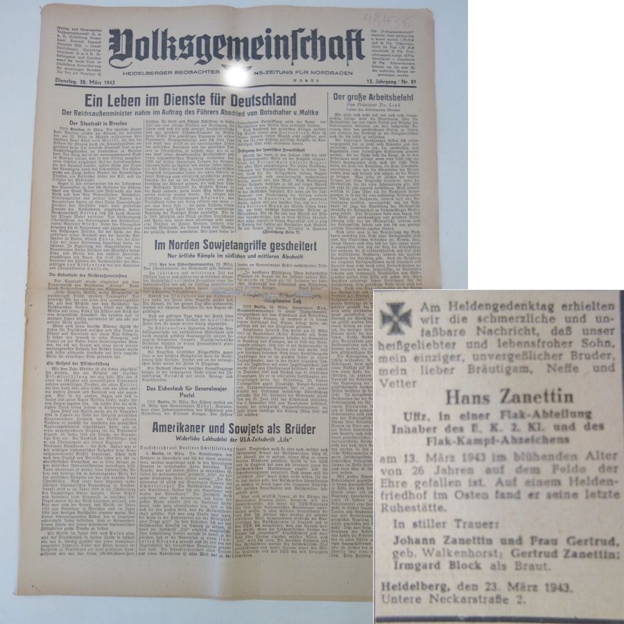 Volksgemeinschaft. Heidelberger Beobachter / NS-Zeitung für Nordbaden ...