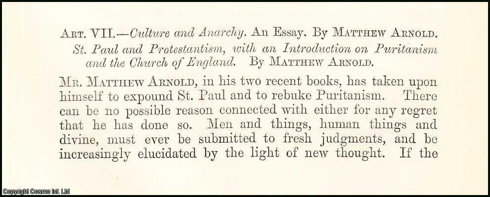 Mr. Matthew Arnold and Puritanism. A complete 2 part rare original ...