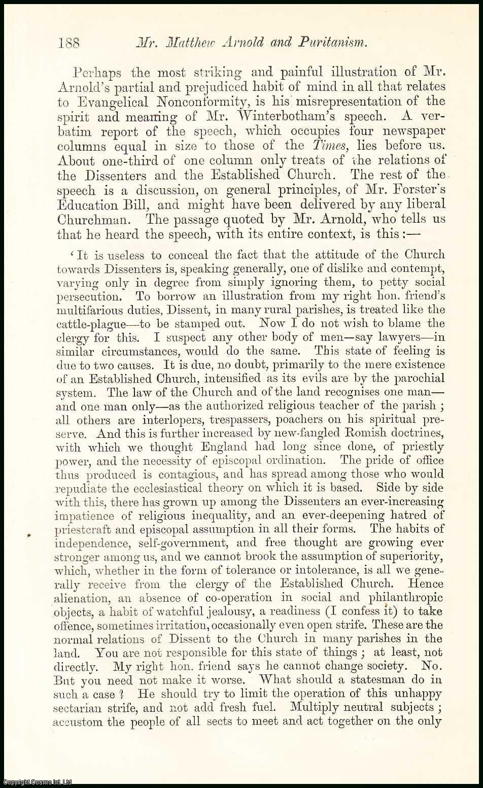 Mr. Matthew Arnold and Puritanism. A complete 2 part rare original ...