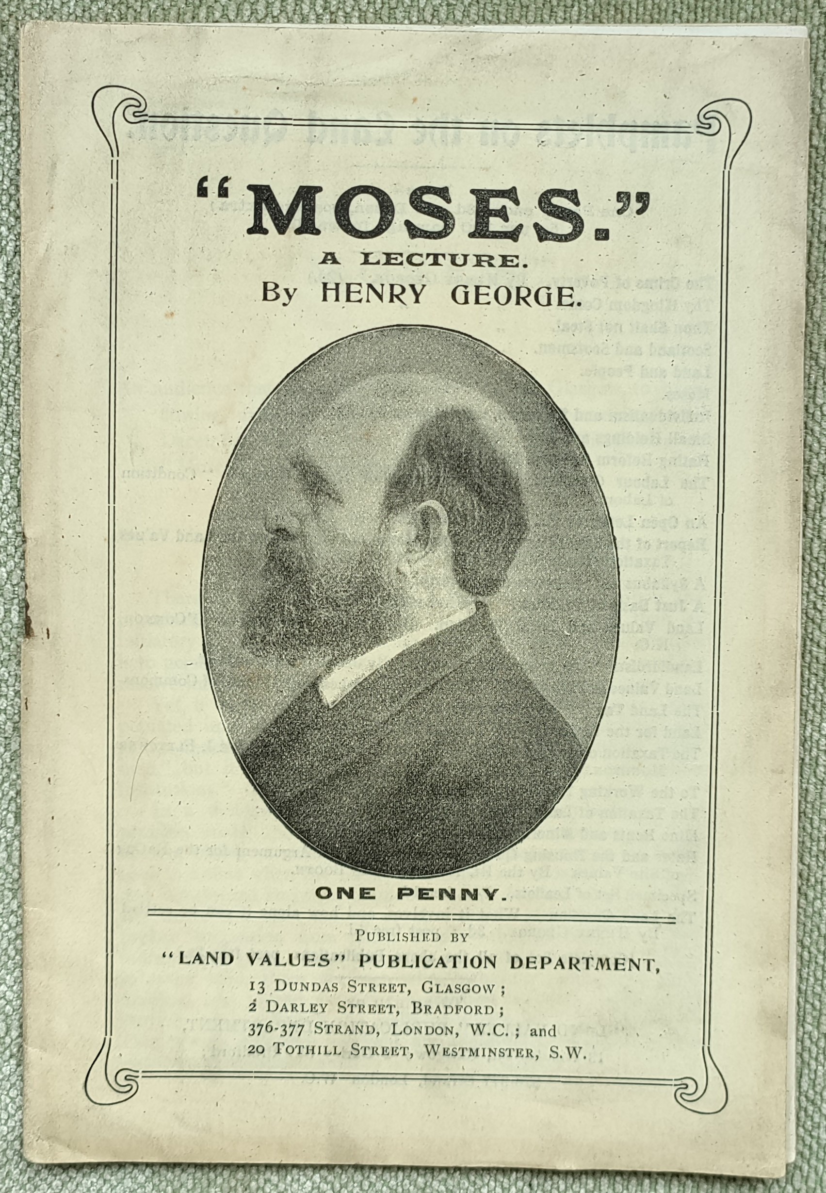 "MOSES." A LECTURE by Henry George: Good Soft cover (1884) | Richard ...