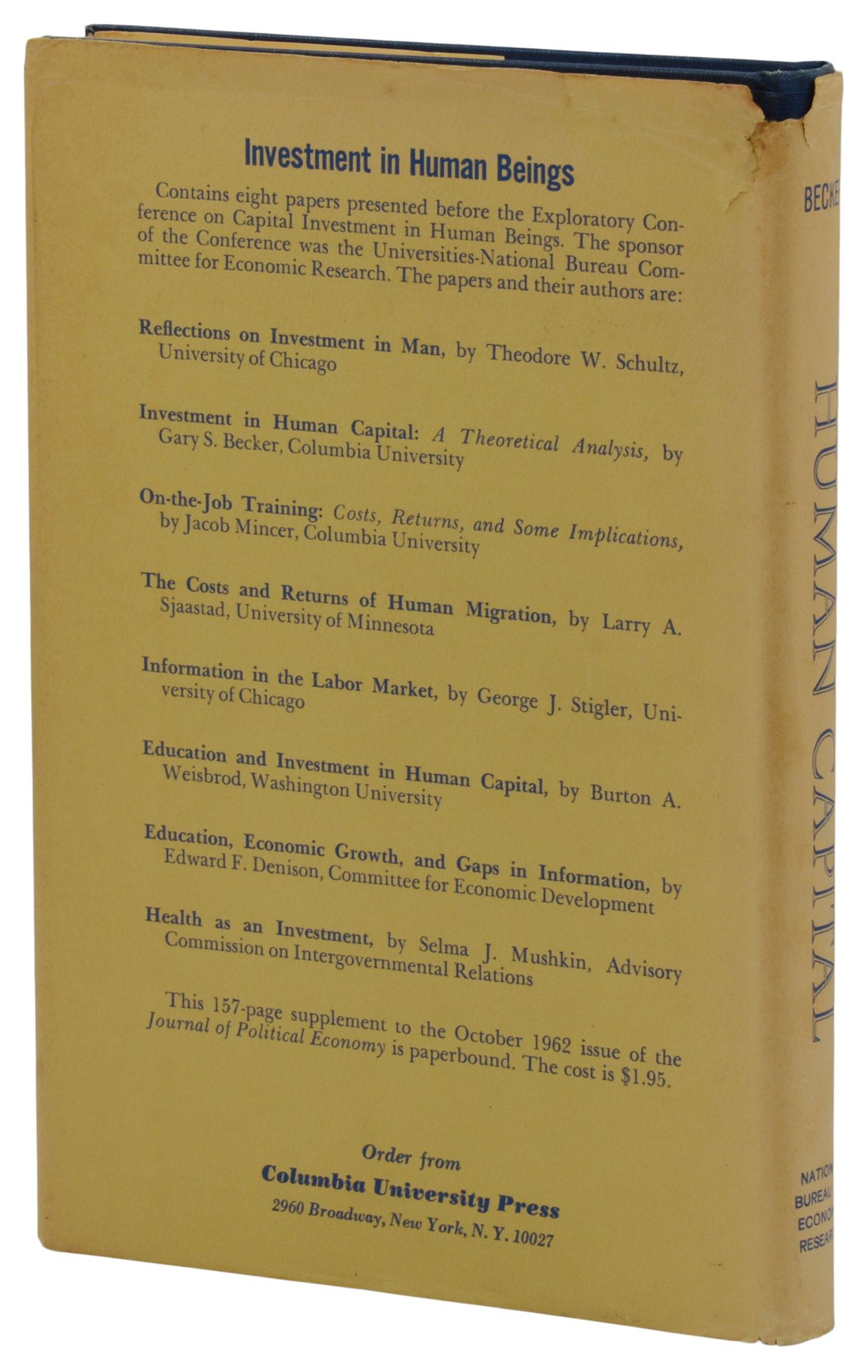 Human Capital by Becker, Gary S.: Near Fine (1964) First Edition ...