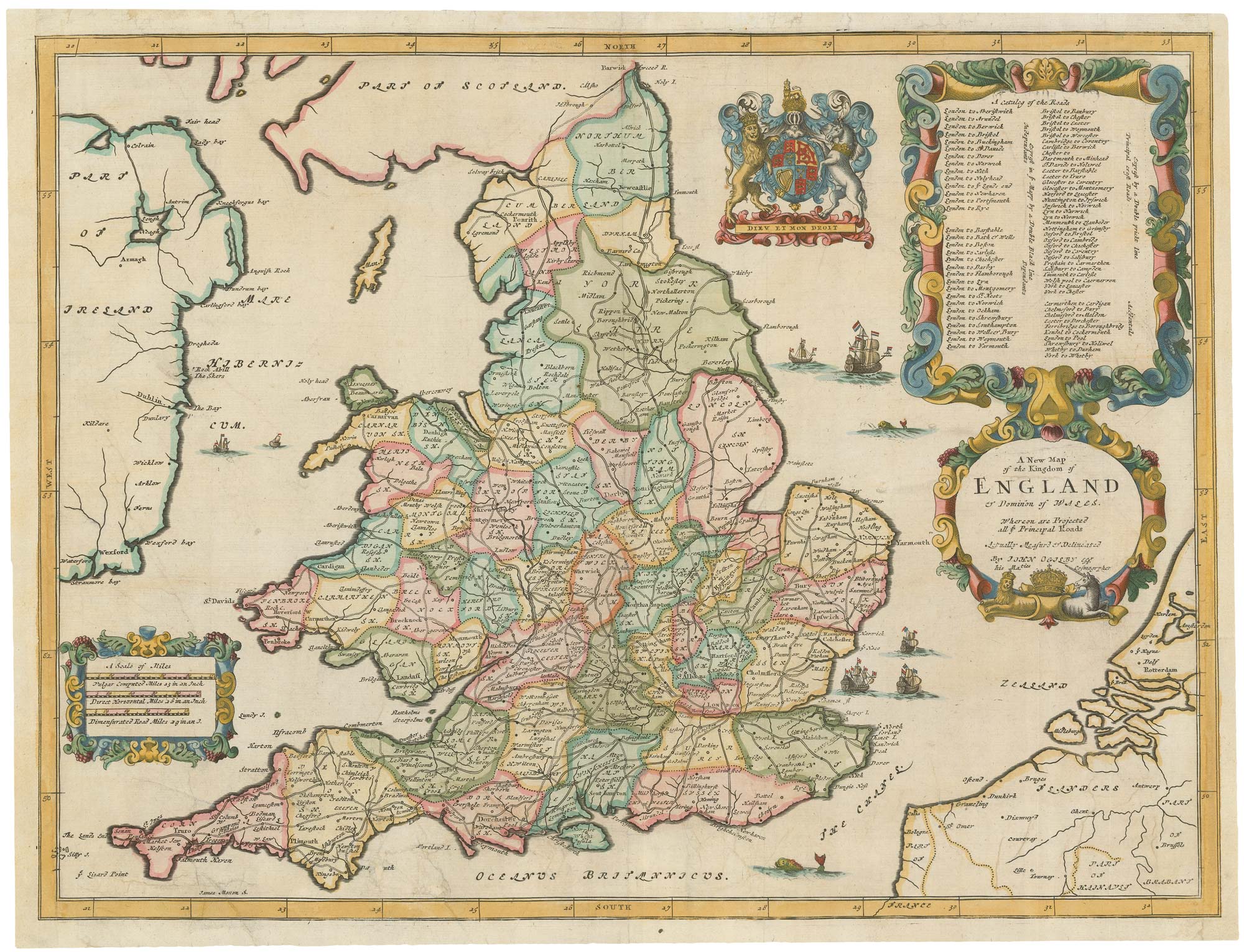 A New Map of the Kingdom of England & Dominion of Wales. by OGILBY ...