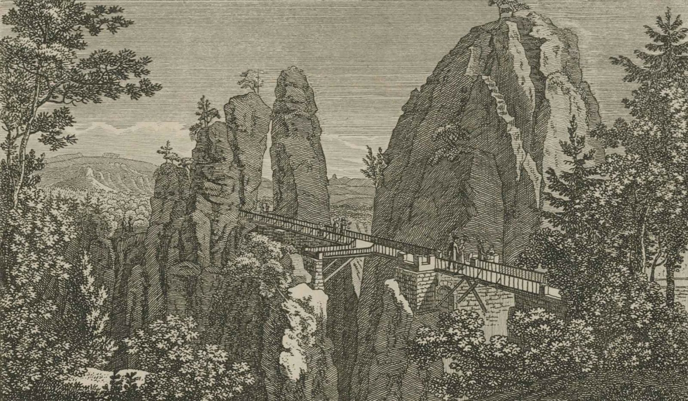 Sächsische Schweiz, Basteifelsen, Stammbuchblatt, Sächsische Schweiz ...
