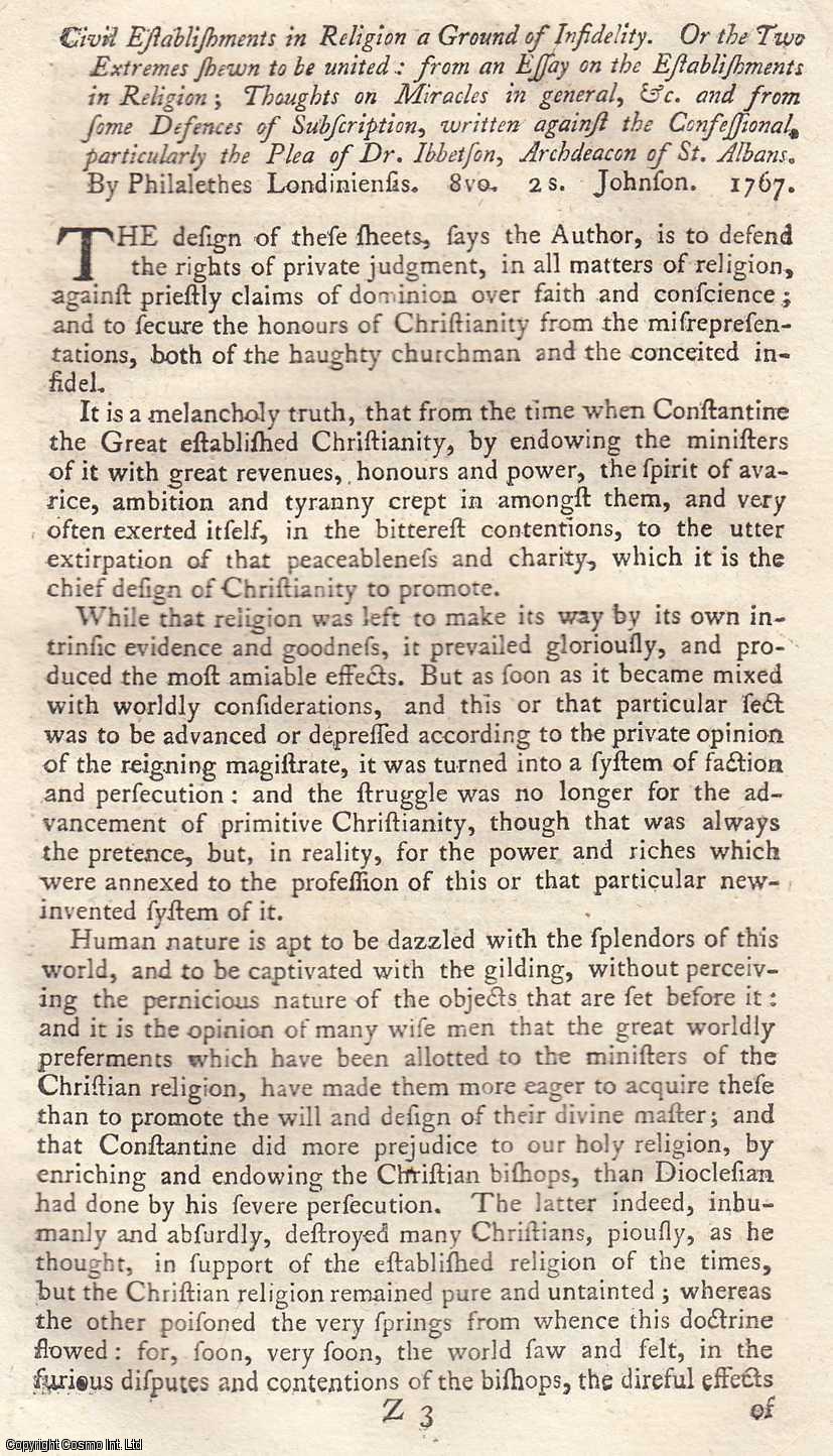 Civil Establishments in Religion a Ground of Infidelity. Or The Two ...