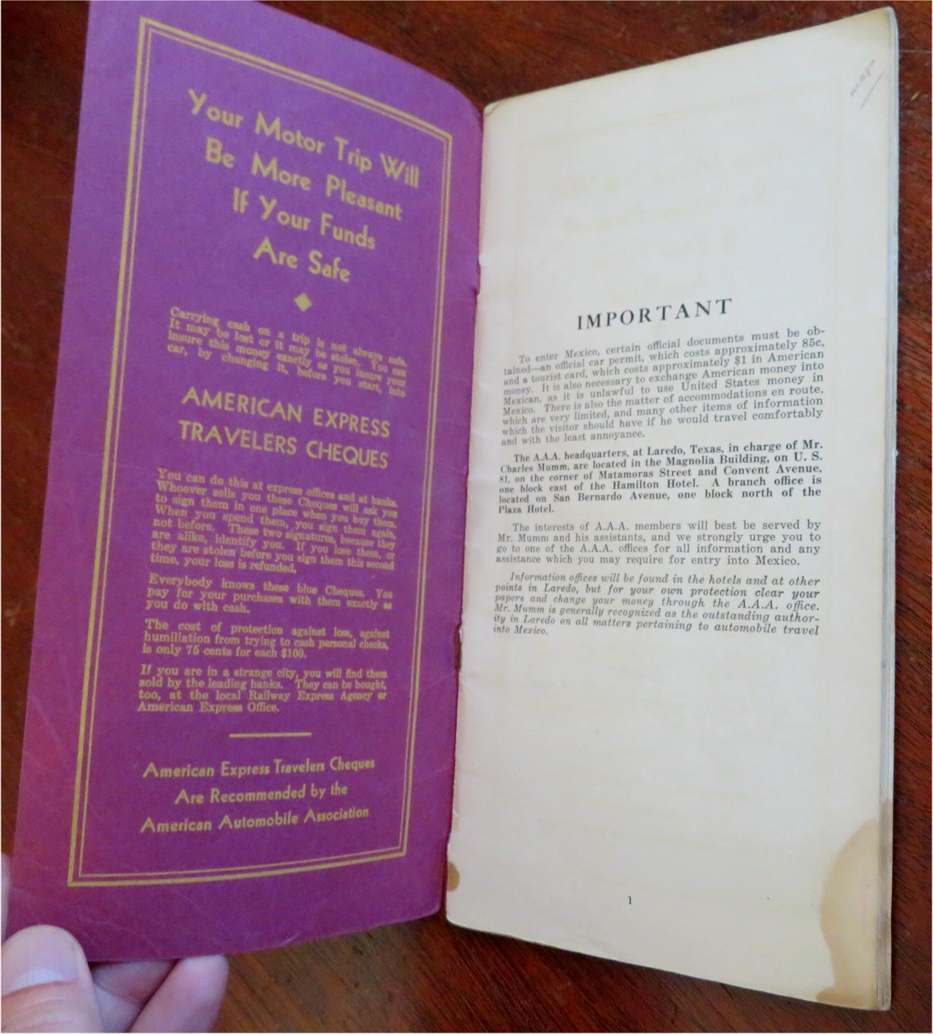 Mexico by Motor c. 1940's AAA illustrated tourist guidebook w/ folding ...