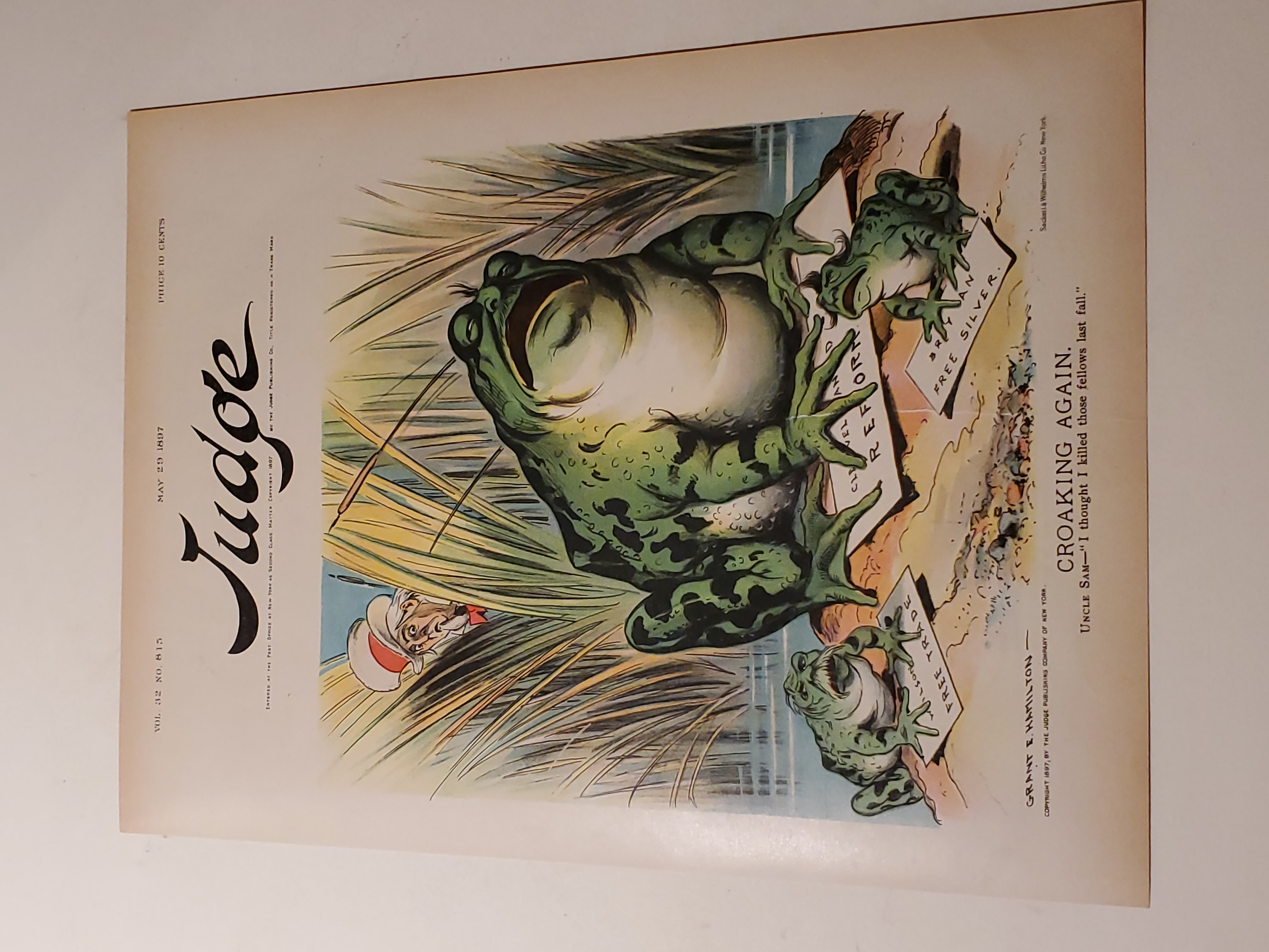 1897 Judge Lithograph of "Croaking Again" - Uncle Sam & Political Frogs ...