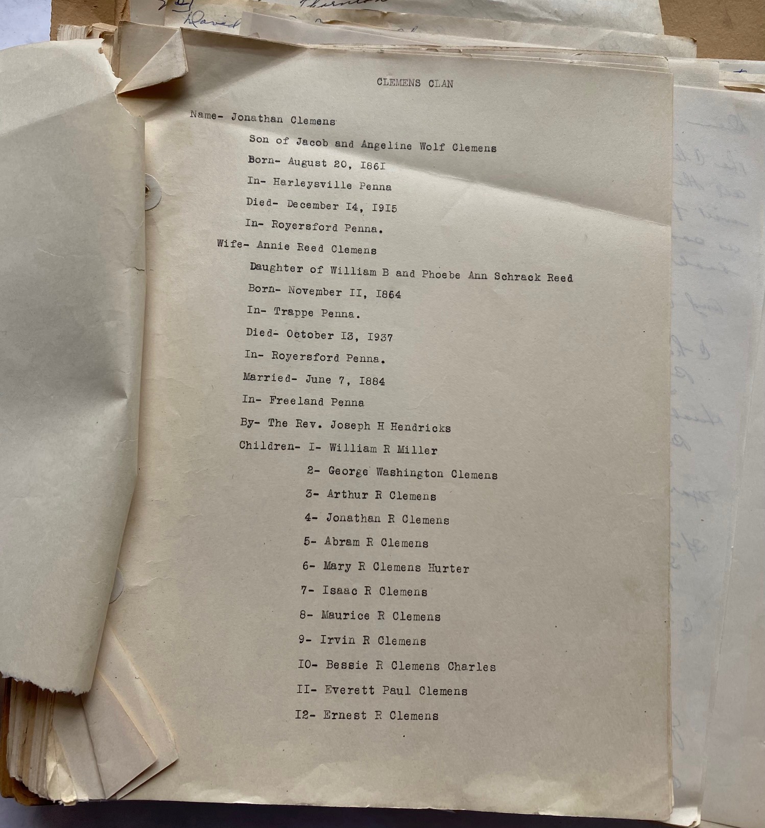 CLEMENS FAMILY GENEALOGY & PHOTO ALBUM 1860s-1960s: Manuscript / Paper ...