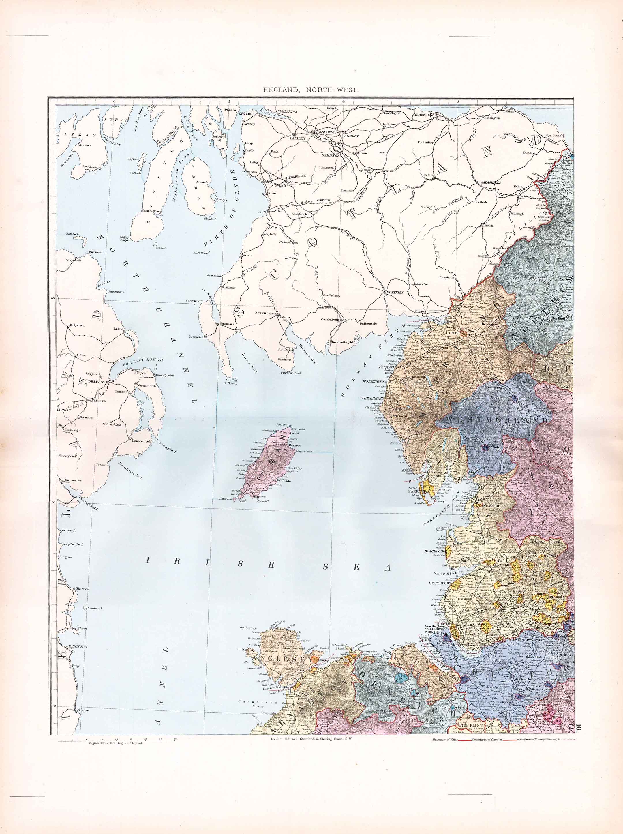 1887 Large Antique Folio Map ENGLAND NORTH WEST Stanford (SLA16): Map ...