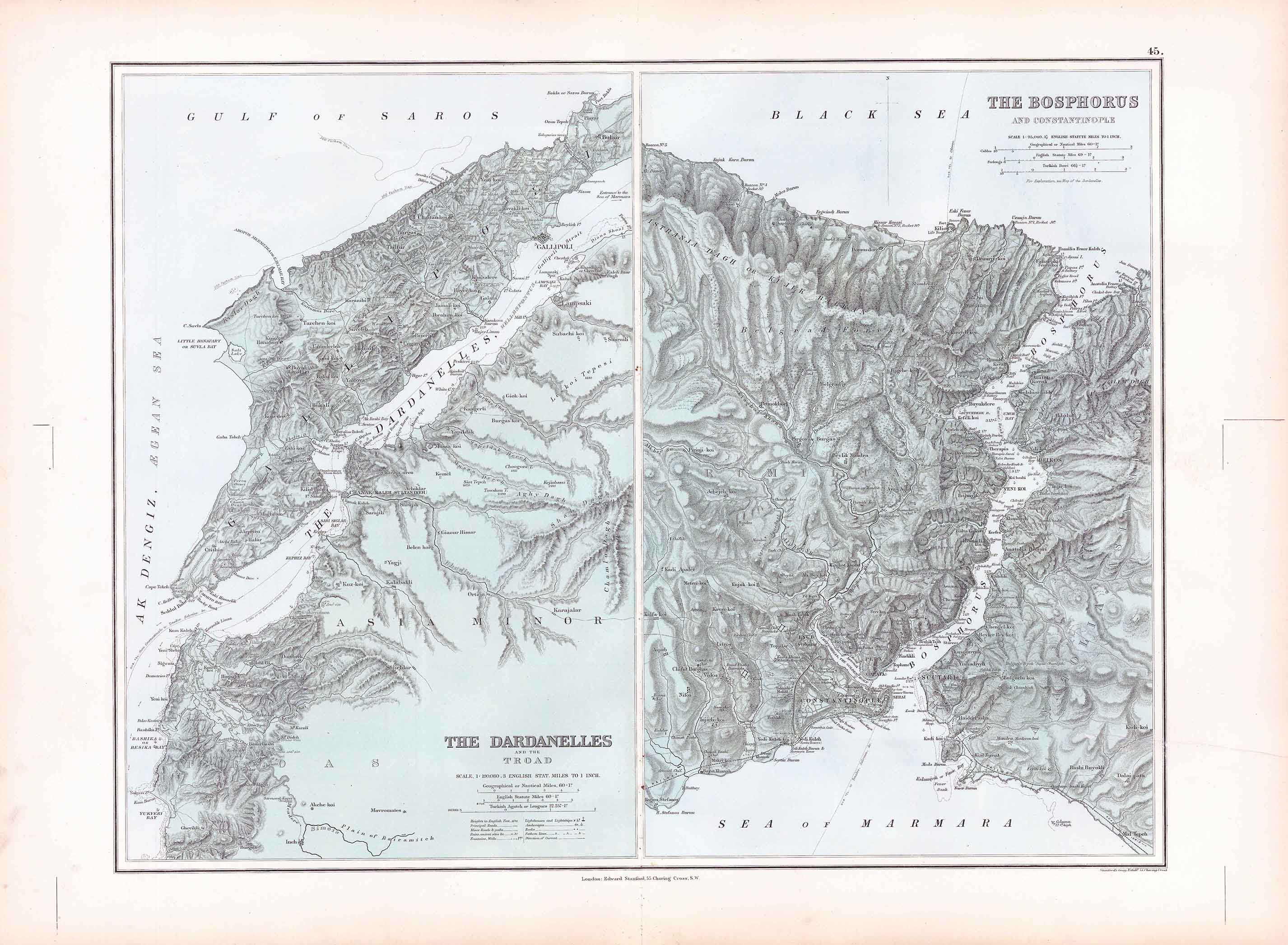 1887 Large Antique Map BOSPHORUS DARDANELLES Turkey Stanford (SLA45 ...