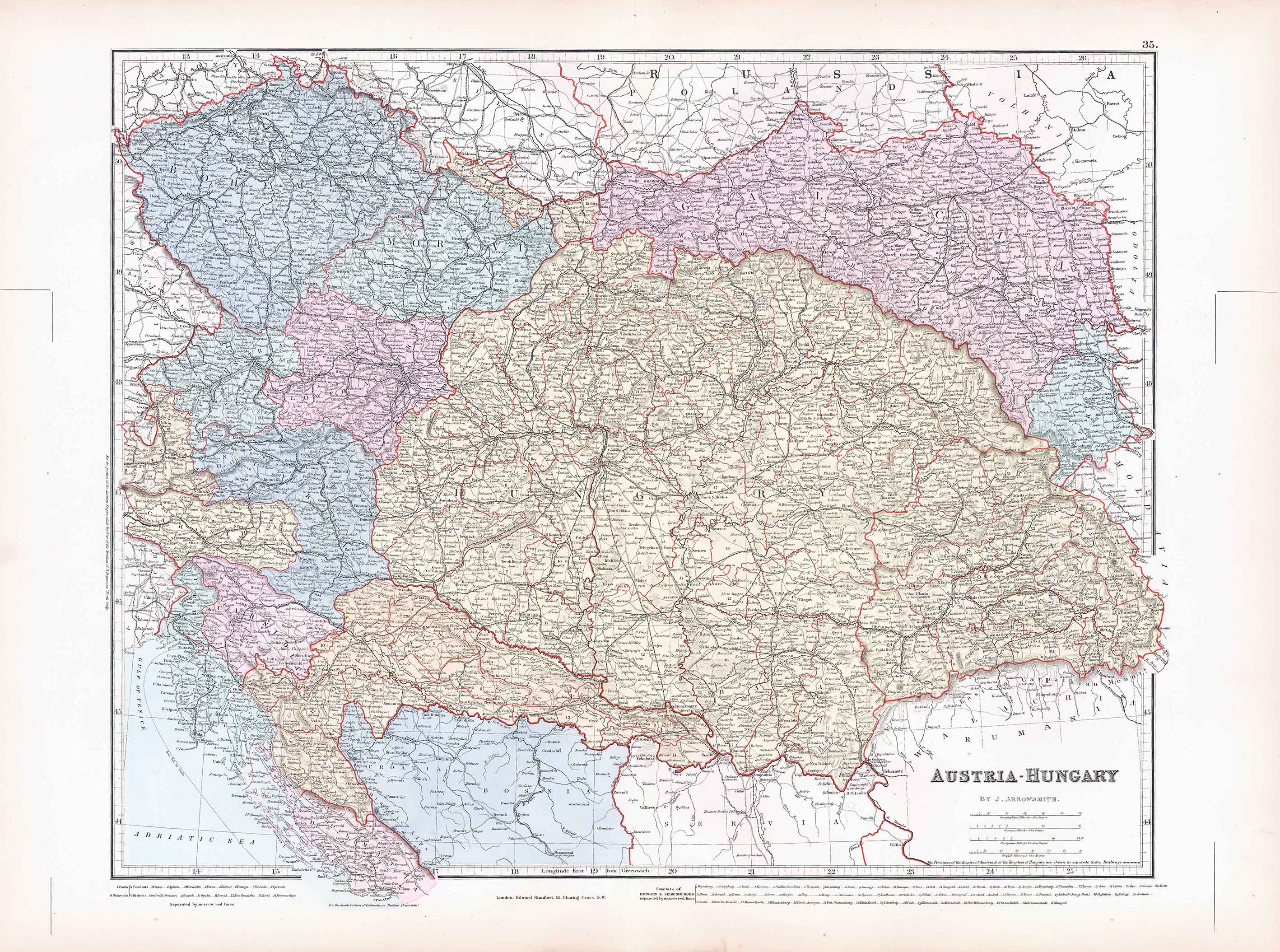 1887 Large Antique Folio Map AUSTRIA HUNGARY Stanford (SLA35): Map ...
