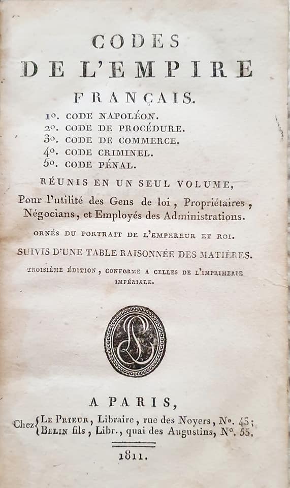 CODE NAPOLEON - CINQ CODES EMPIRE FRANCAIS 1811 Relie PLEIN CUIR D ...