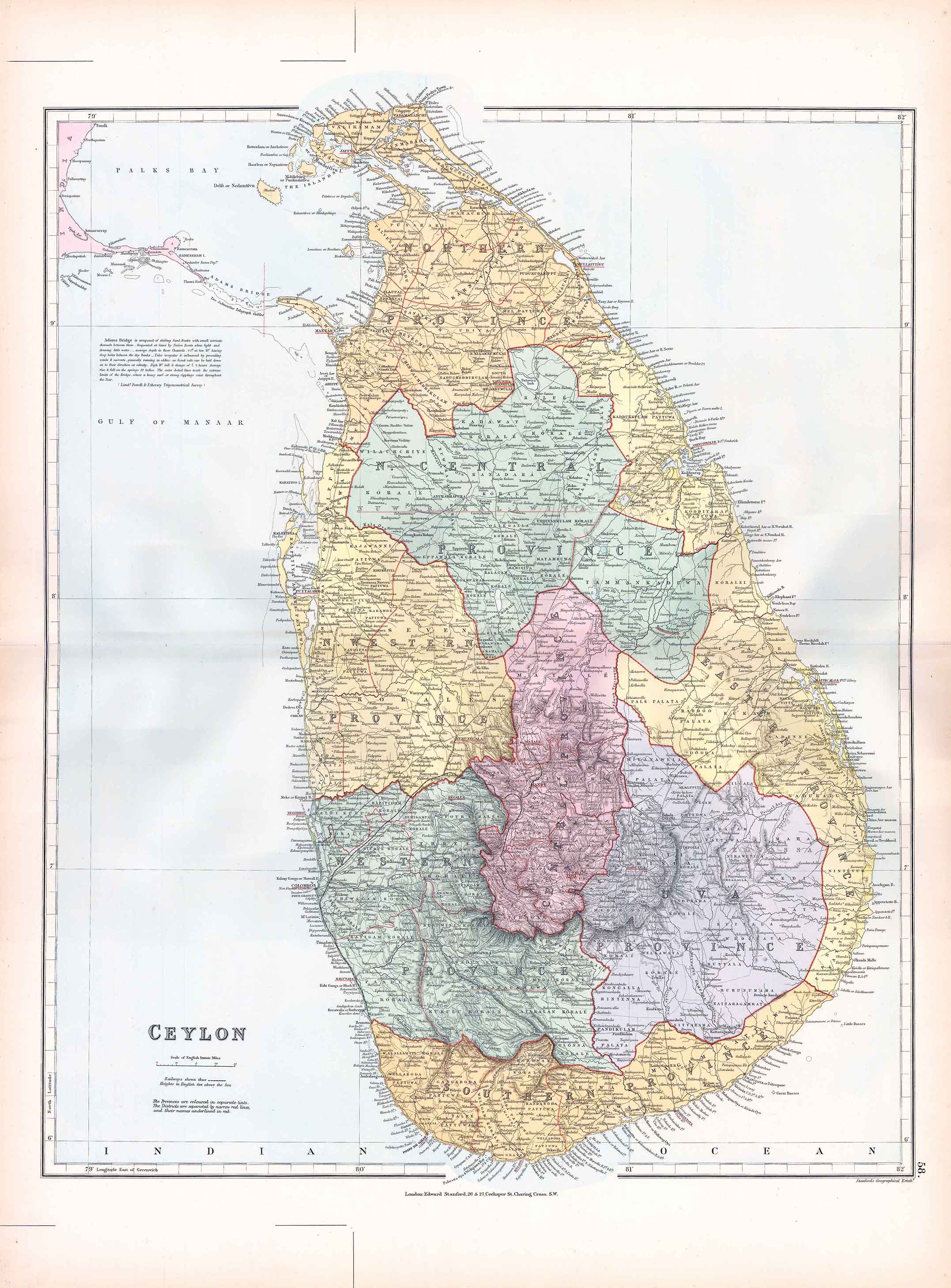 1887 Large Antique Folio Map INDIA CEYLON SRI LANKA Stanford (SLA58 ...