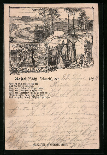 Vorläufer-Lithographie Ganzsache PP9F218/010: Bastei /Sächs. Schweiz ...