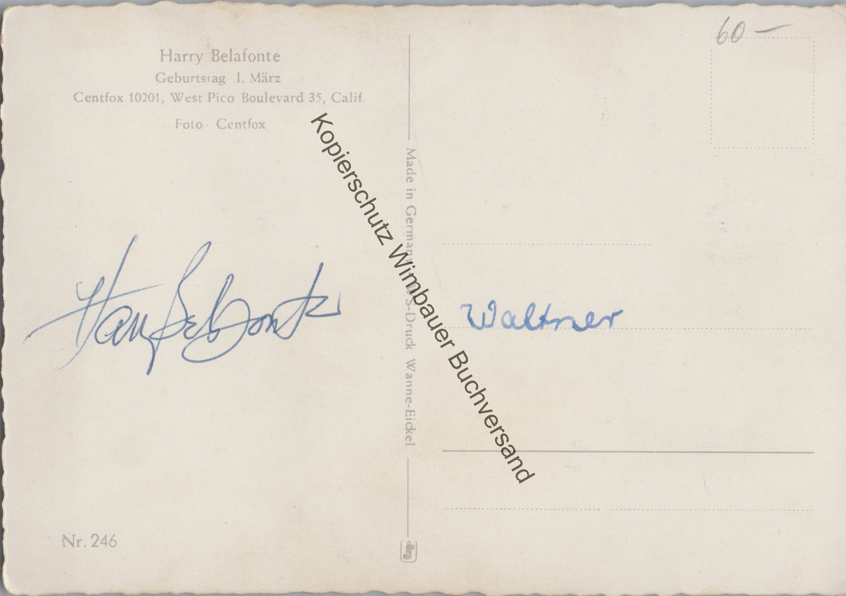 Original Autogramm Harry Belafonte /// Autograph signiert signed signee ...