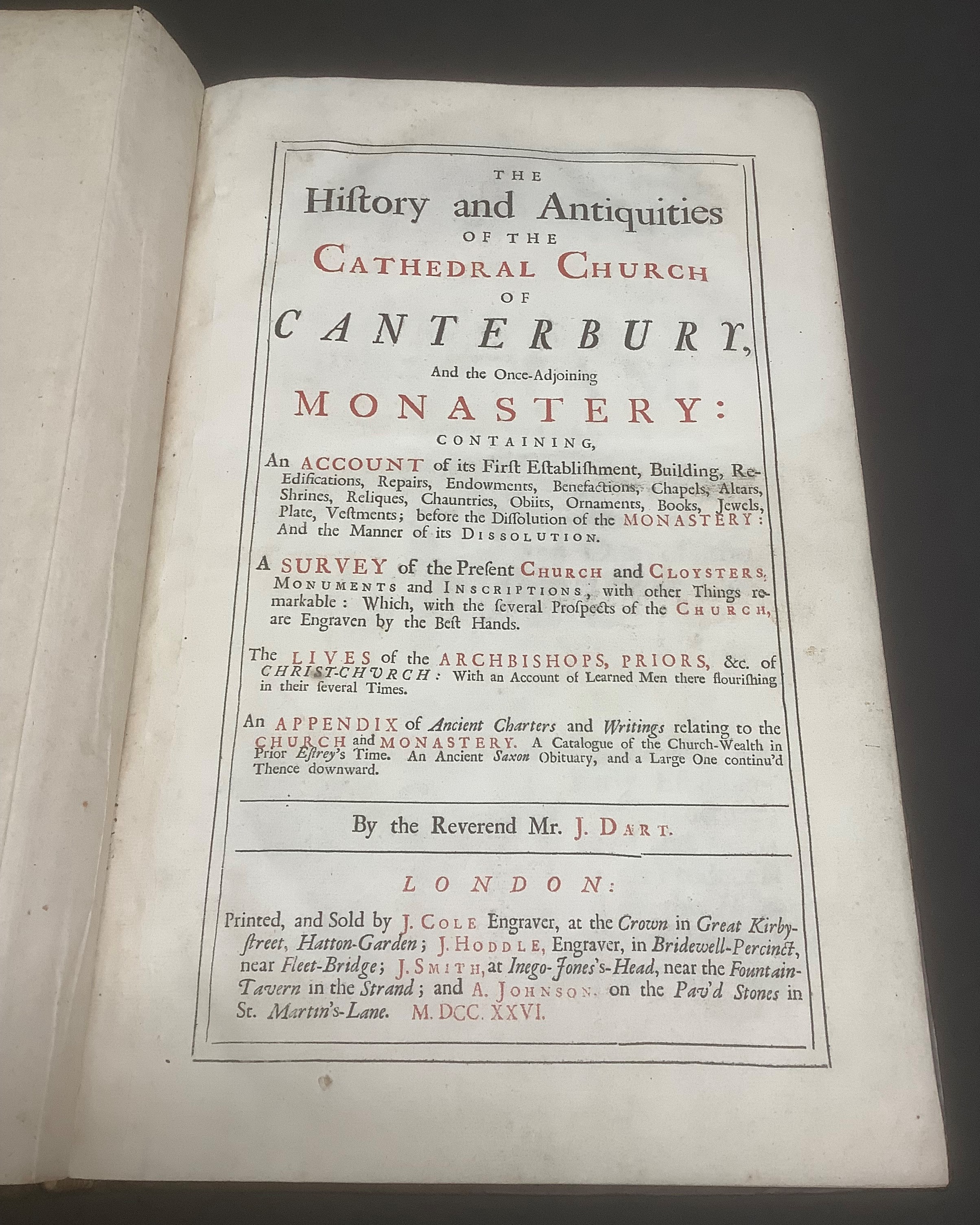 THE HISTORY AND ANTIQUITIES OF THE CATHEDRAL CHURCH OF CANTERBURY, and ...