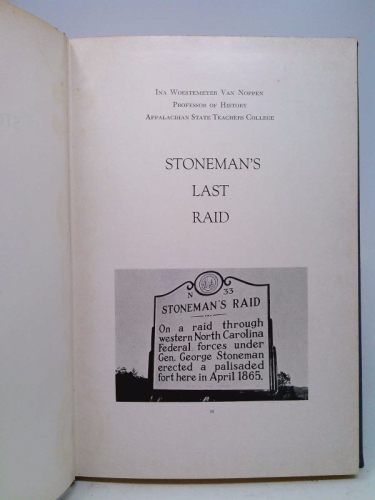 Stoneman's Last Raid by Van Noppen, Ina Woestemeyer: Good Hardcover ...