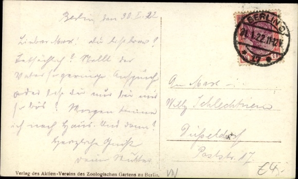 Ansichtskarte / Postkarte Zoologischer Garten Berlin, Zebra: (1922 ... Ansichtskarte / Postkarte Zoologischer Garten Berlin, Zebra: (1922 ...