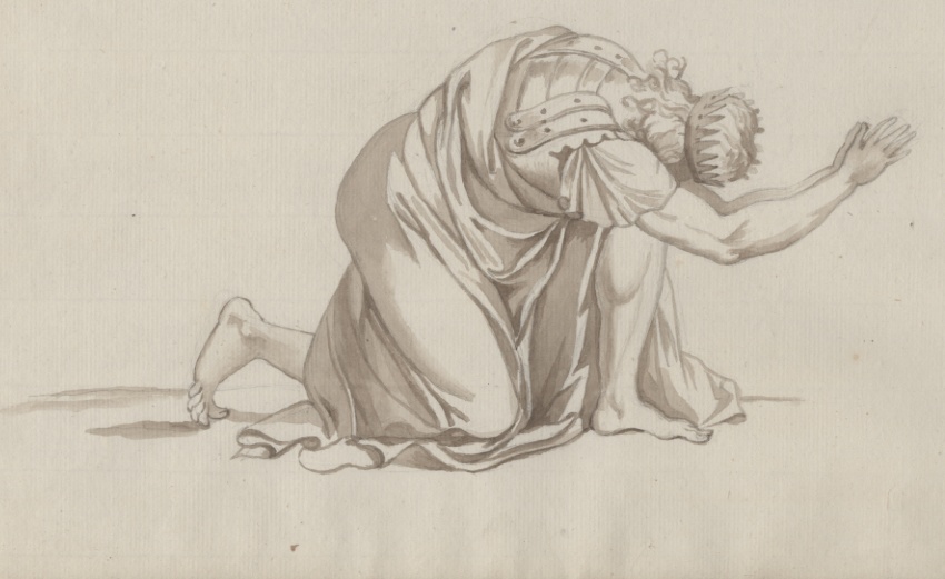 "GENUFLEXION" Dessin original encre sépia signé SG. 09/1810: (1810 ...