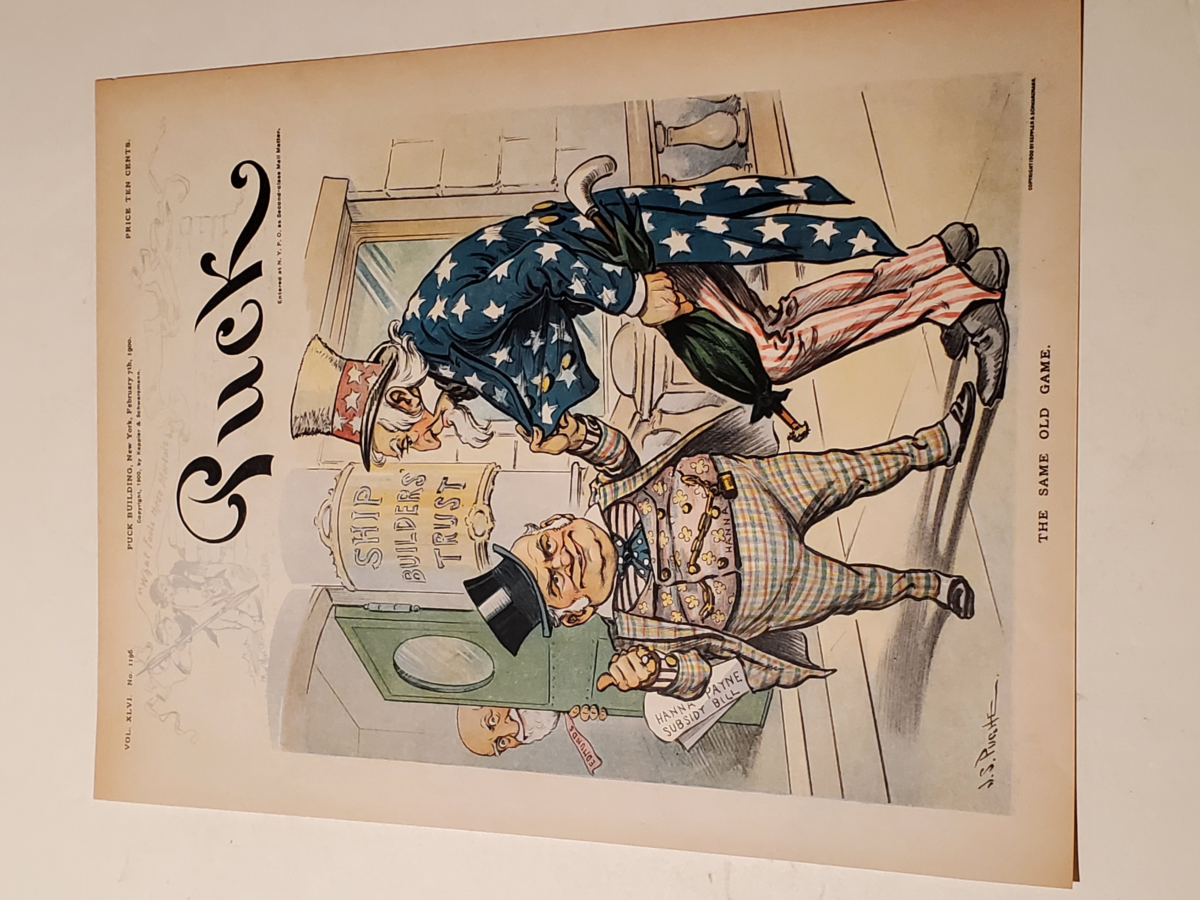 1900 Puck Lithograph of "The Same Old Game" - Uncle Sam & Ship Builders ...
