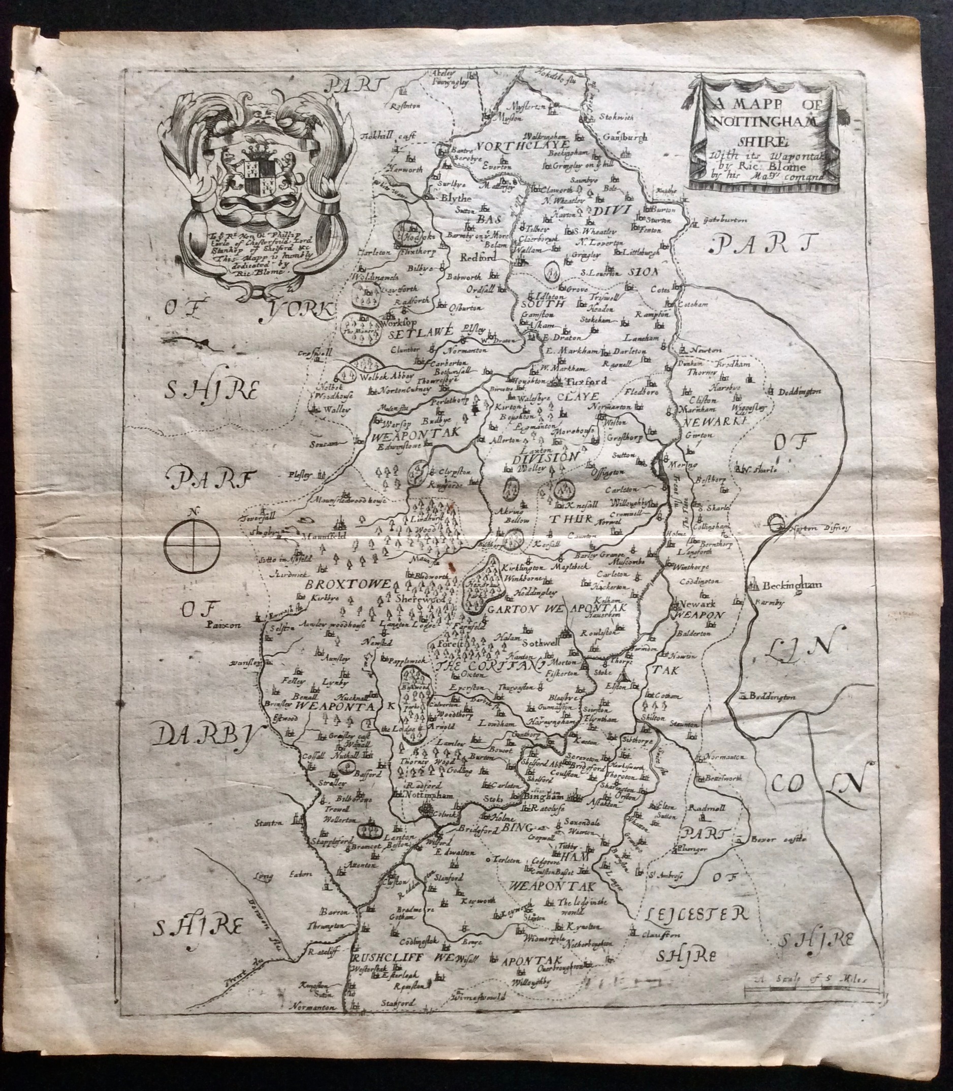 ORIGINAL 17th CENTURY MAP OF NOTTINGHAMSHIRE by RICHARD BLOME: Map ...